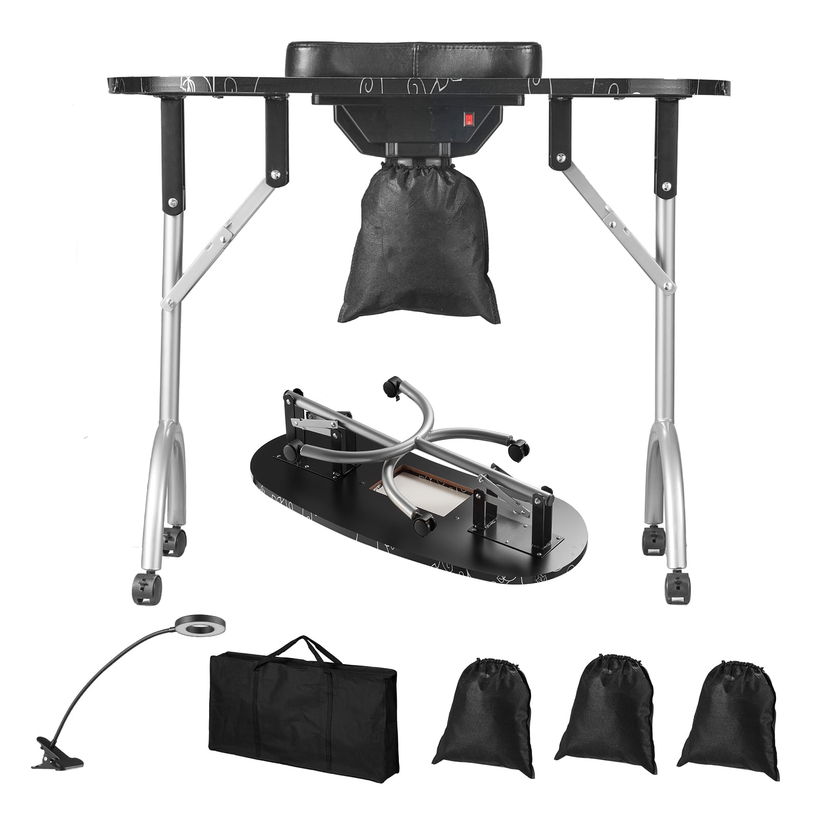 KFFKFF Manicure Table, Collapsible Beauty Desk with Power-Operated Dust Absorber, Transportable ...