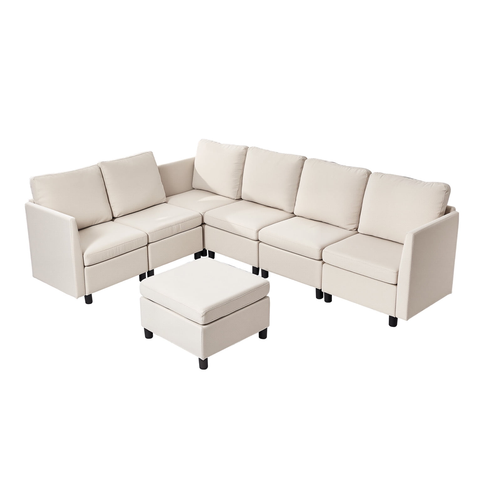 KFFKFF Modular L-Shaped Sectional Sofa, 6-Seater Couch with Concealed ...