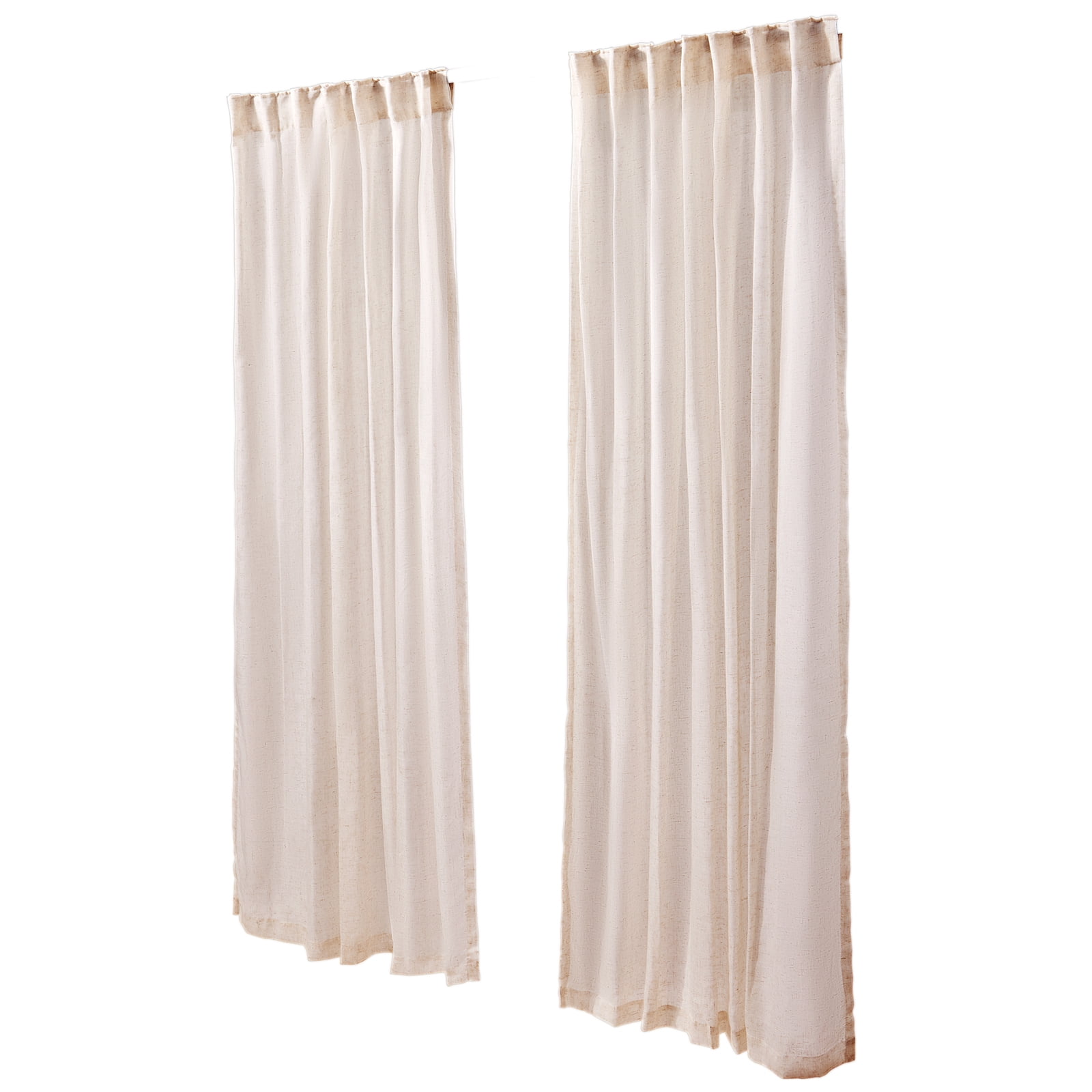 KFFKFF Natural Linen Curtains, 52 x 84 inch Set of 2 Panels, Semi-Sheer ...