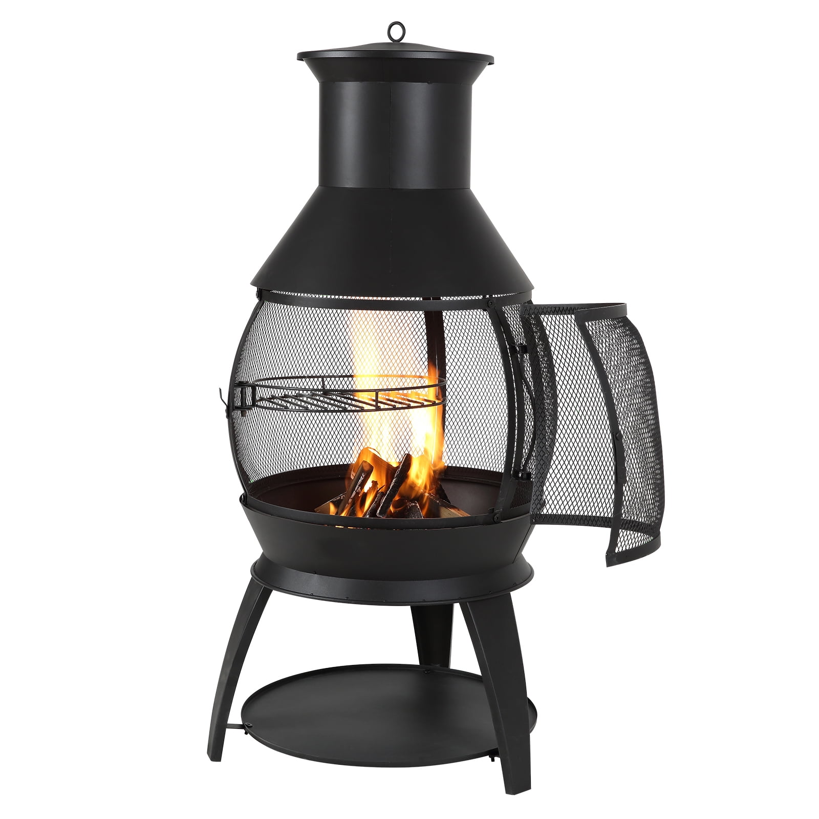 KFFKFF Outdoor Fire Pit, 22 Inch Spherical Wood-Burning Chiminea, BBQ ...
