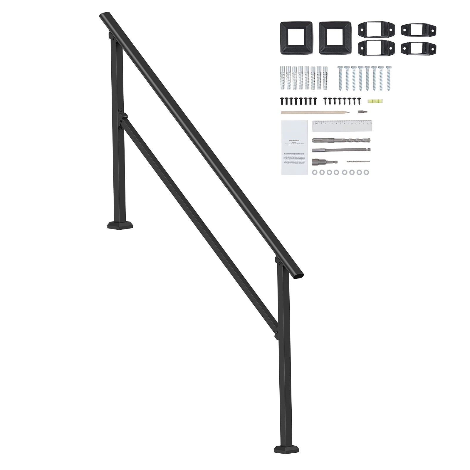 KFFKFF Outdoor Handrails for 5-6 Steps, Stair Handrail Kit with Carbon ...