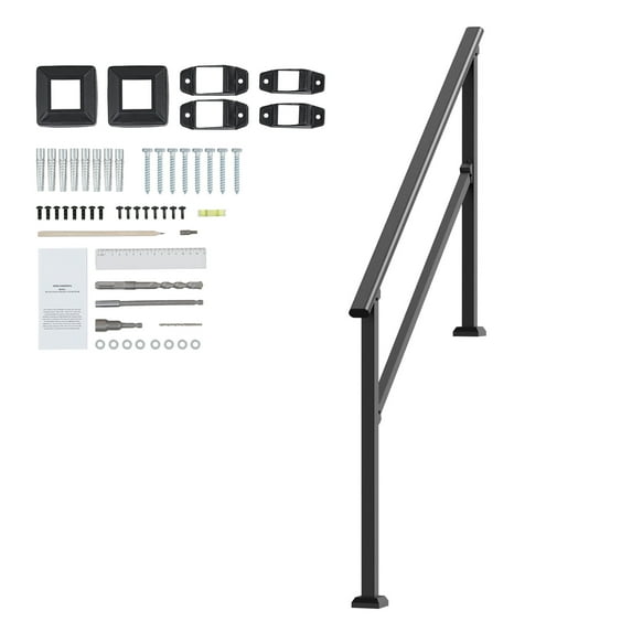 KFFKFF Outdoor Step Handrails, Fits 4-5 Steps, Sturdy Carbon Steel ...