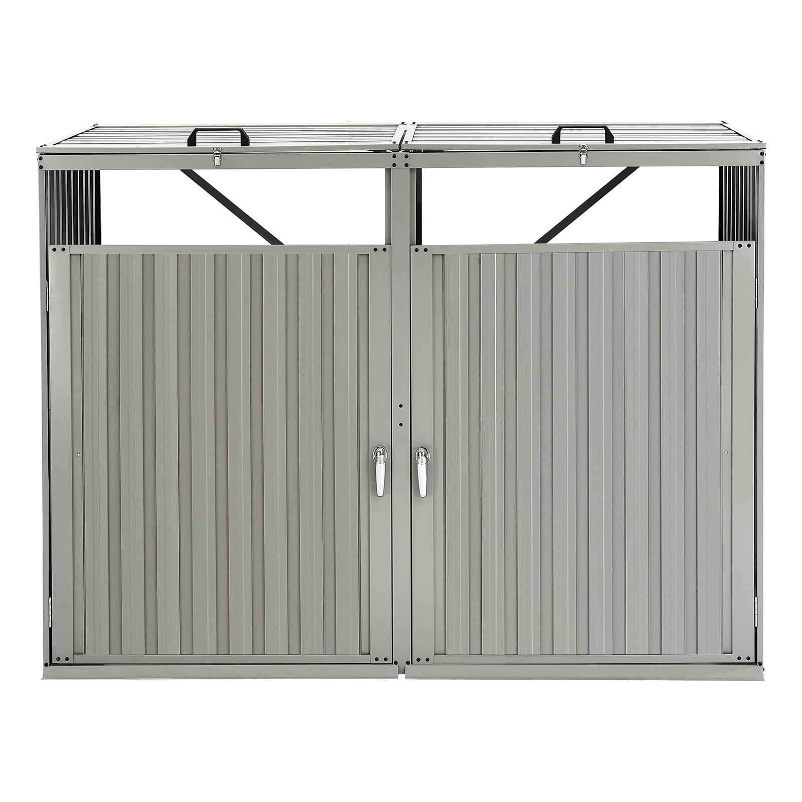 KFFKFF Outdoor Storage Shed, Galvanized Steel Garbage Bin Storage Shed ...