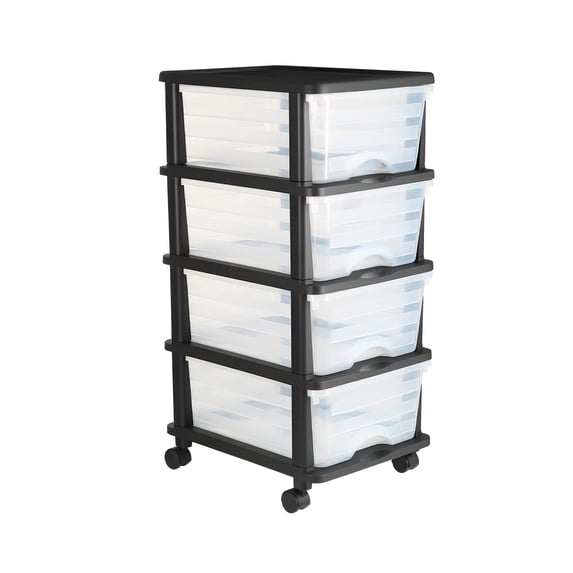 KFFKFF Plastic Storage Drawer Cart with 4 Compartments, Mobile ...