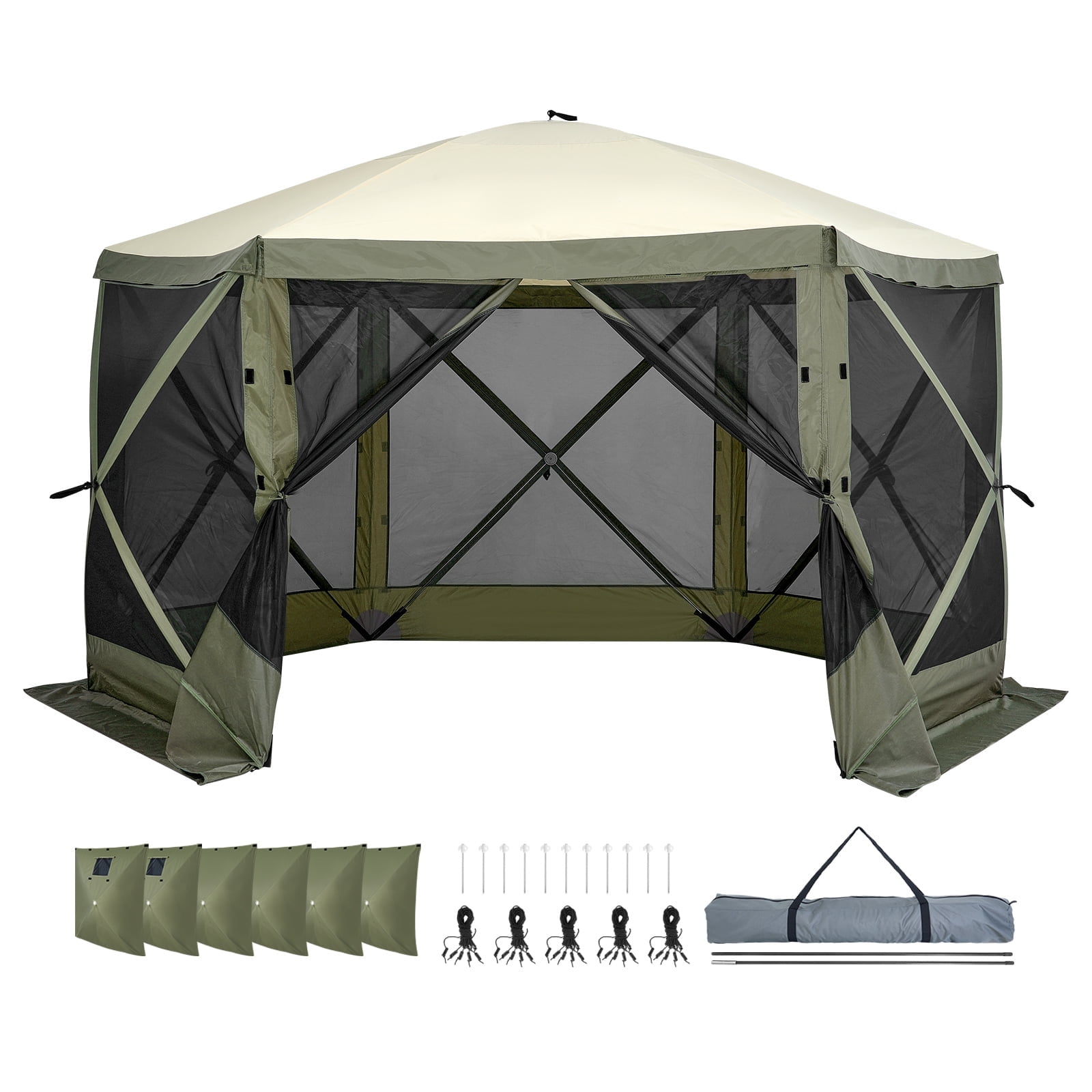 KFFKFF Pop-Up Canopy Tent, 6-Sided Screen Shelter with Detachable Wind ...