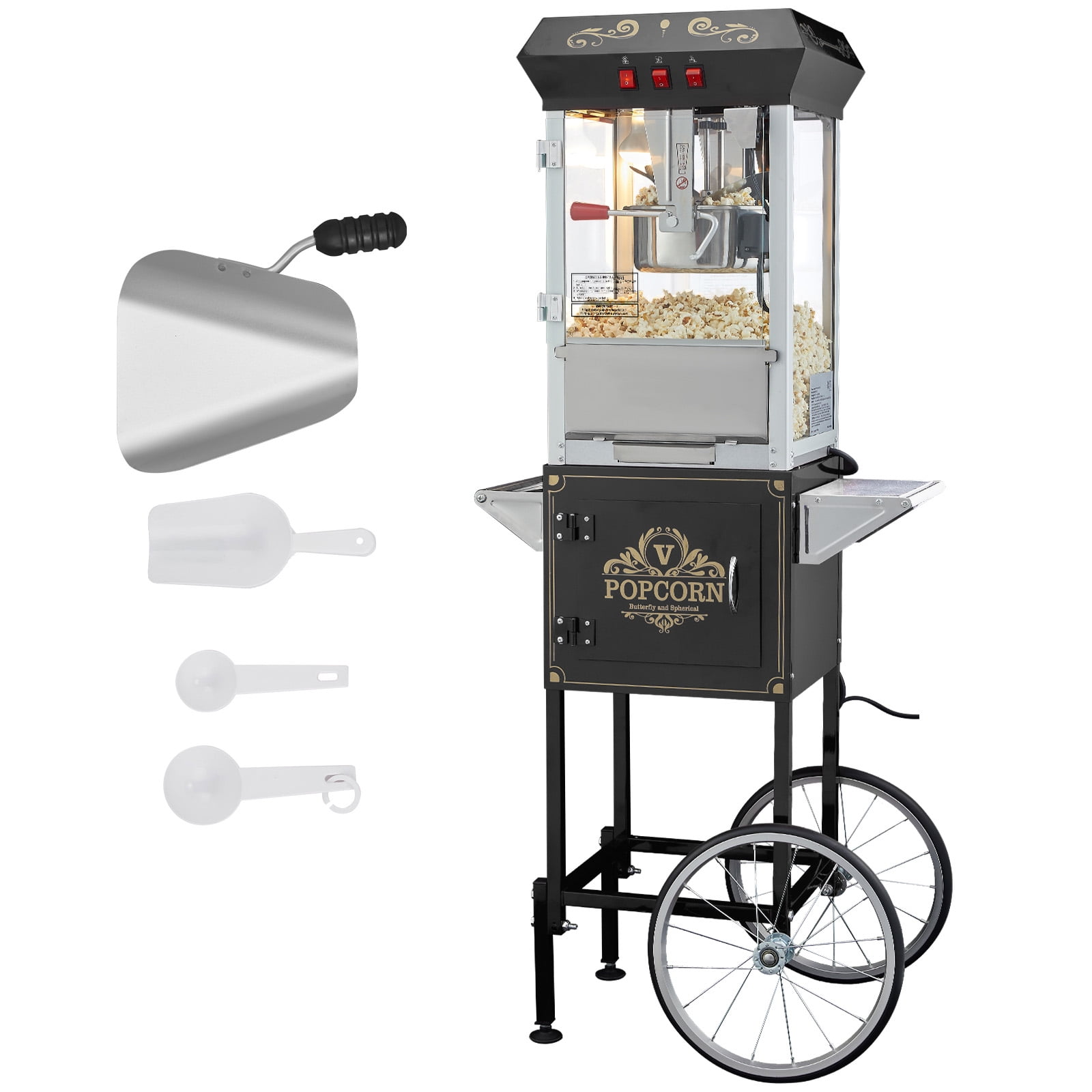 KFFKFF Popcorn Maker Machine with Trolley, 850W 8 oz Commercial Popcorn ...