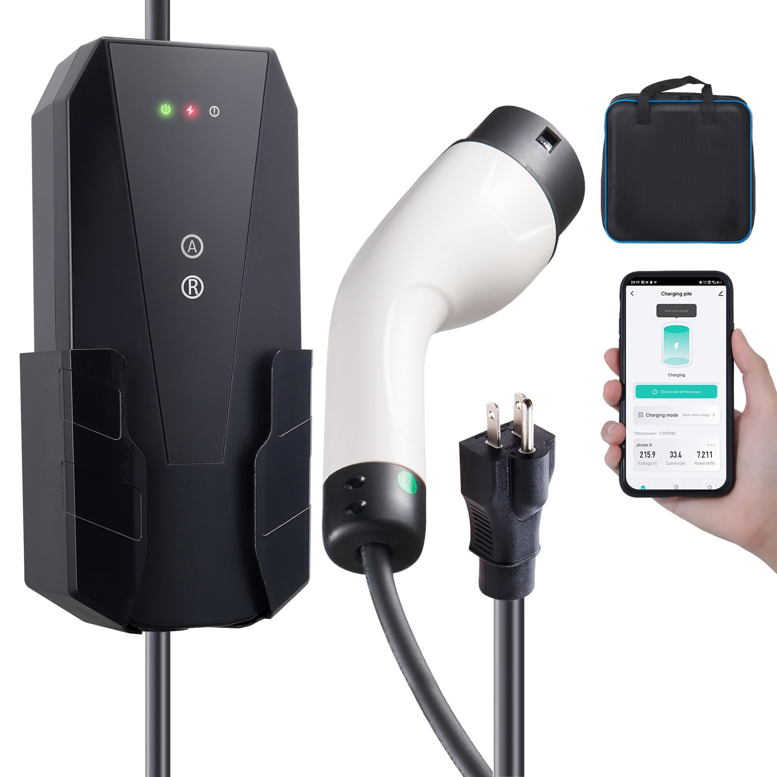 KFFKFF Portable EV Charger for Level 1 and 2, 16 Amp with 120V or 240V ...