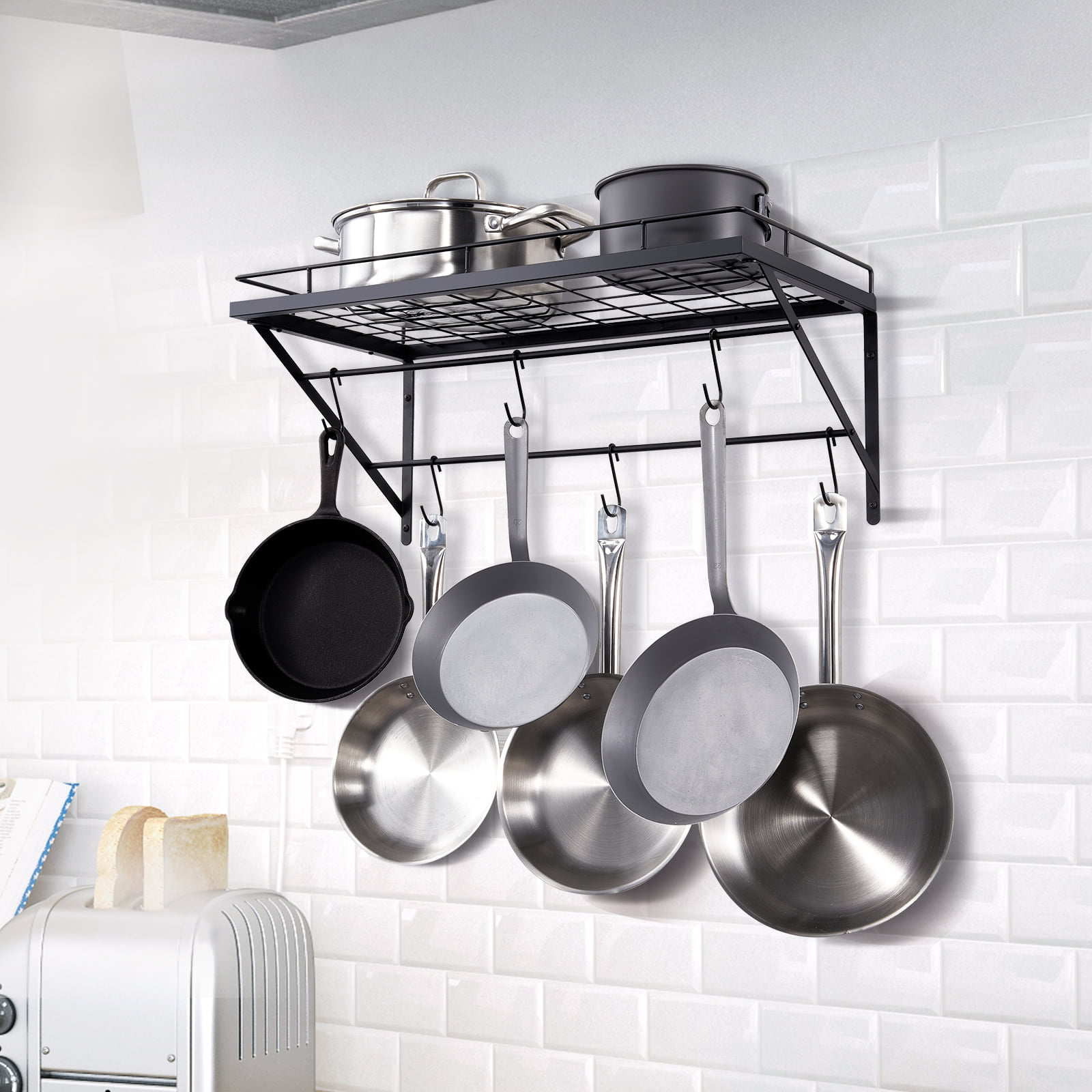 KFFKFF Pot Rack Wall Mounted, 24 inch Pot and Pan Hanging Rack, Pot and ...