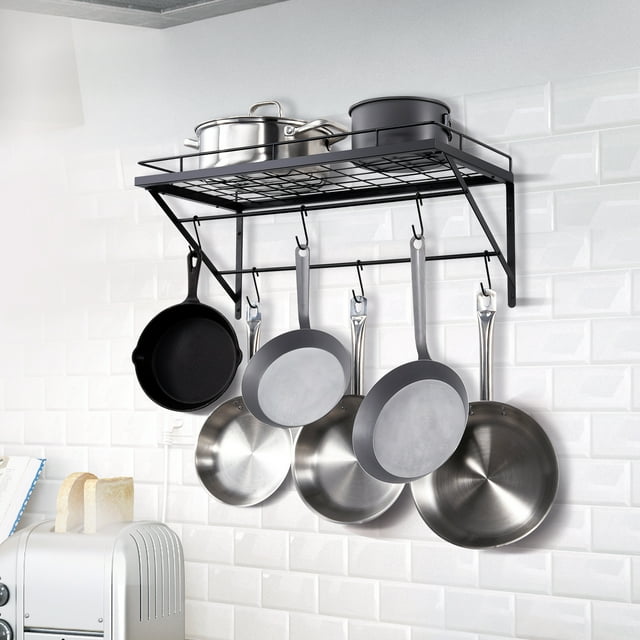 KFFKFF Pot Rack Wall Mounted, 24 inch Pot and Pan Hanging Rack, Pot and ...