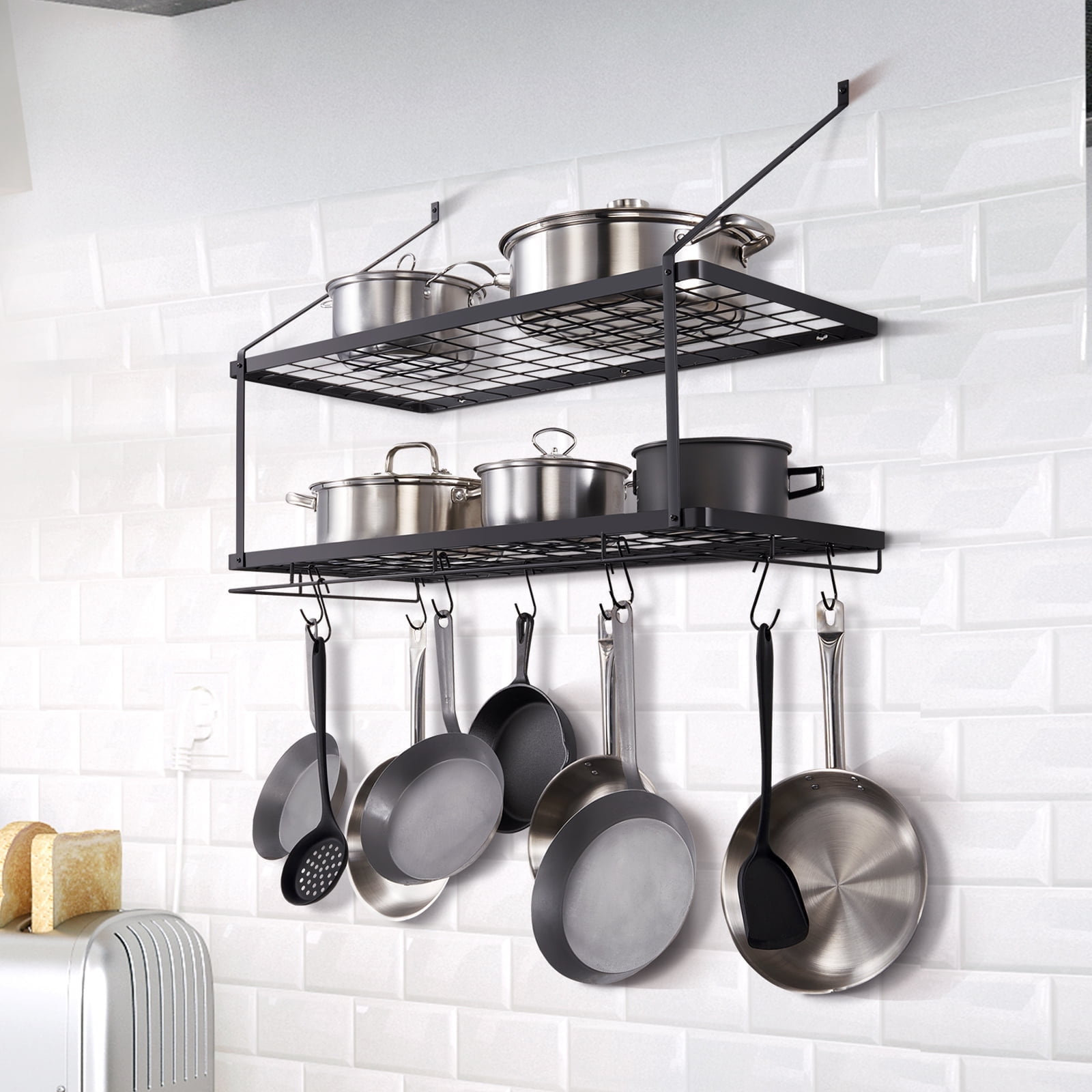 KFFKFF Pot Rack Wall Mounted 30 inch Pot and Pan Hanging Rack, Pot and ...