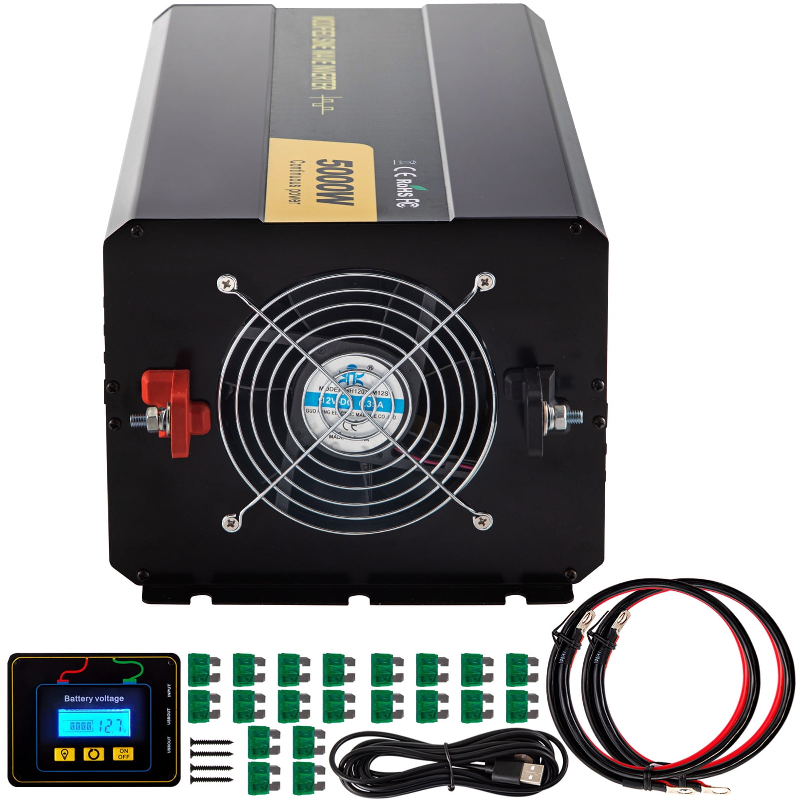 KFFKFF Power Inverter, 5000W Altered Wave Device, 12V DC to 110V AC Car ...