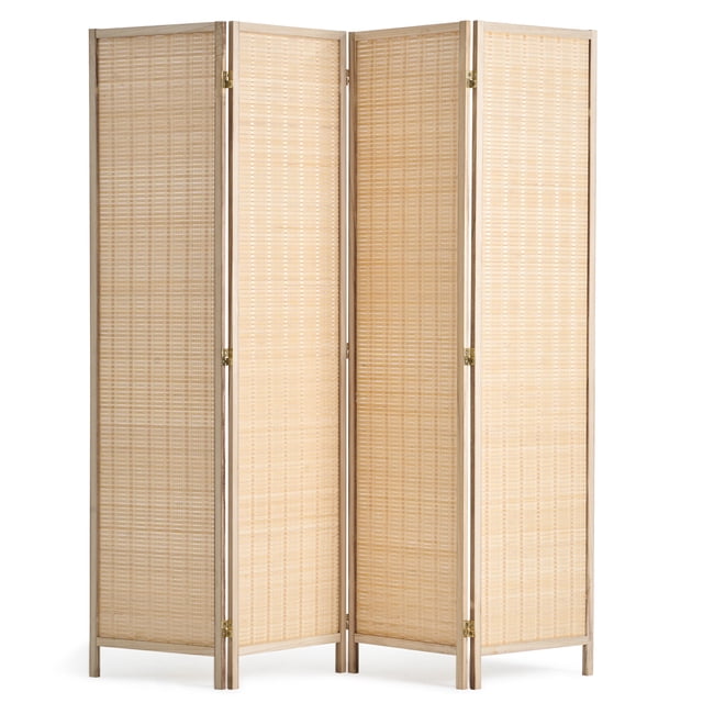 KFFKFF Quad Panel Room Separator, Handcrafted Bamboo Foldable Privacy ...