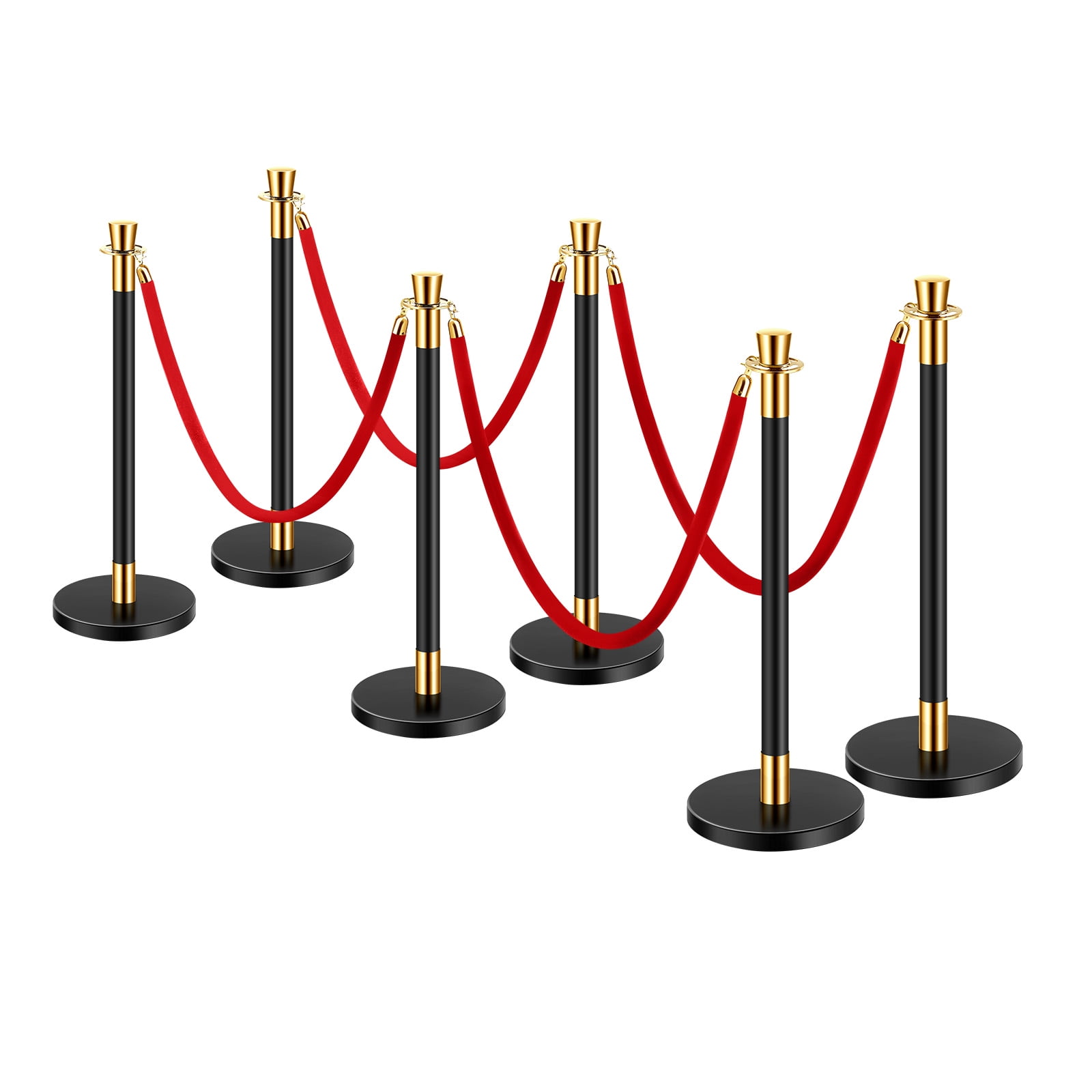 KFFKFF Queue Control Posts and Velvet Lines, Set of 6 Barriers with 4 ...