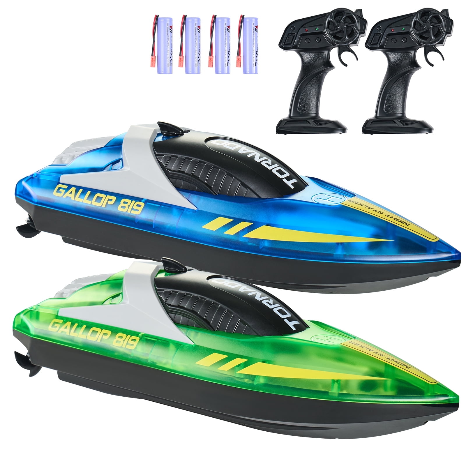 KFFKFF RC Boat, Dual Set, 2.4GHz, 12 km/h Speed, LED-Lit Remote Control ...