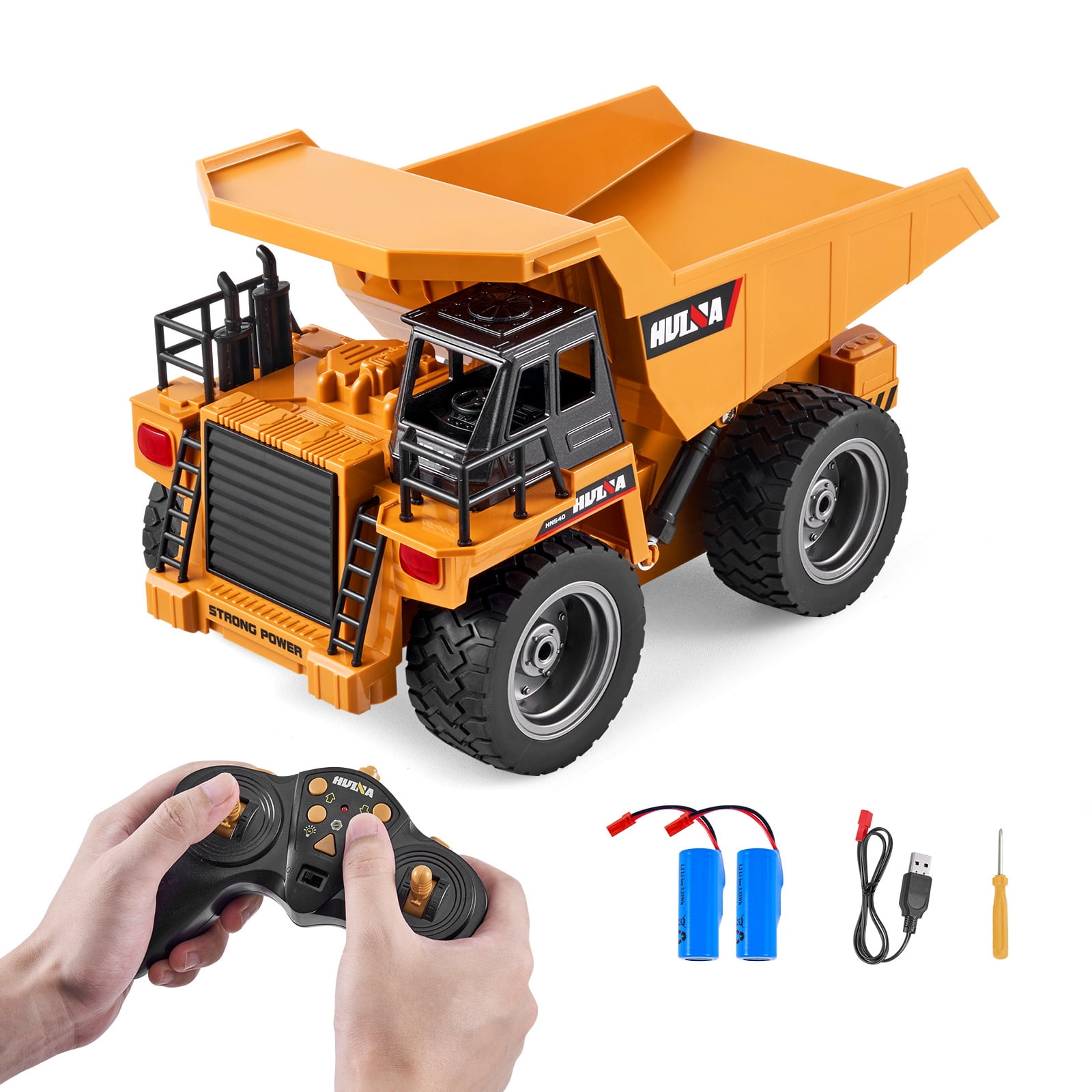 KFFKFF RC Construction Dump Truck, 9-Channel, 1:18 Scale, Metal Cabin & Lighting, Includes 2 ...