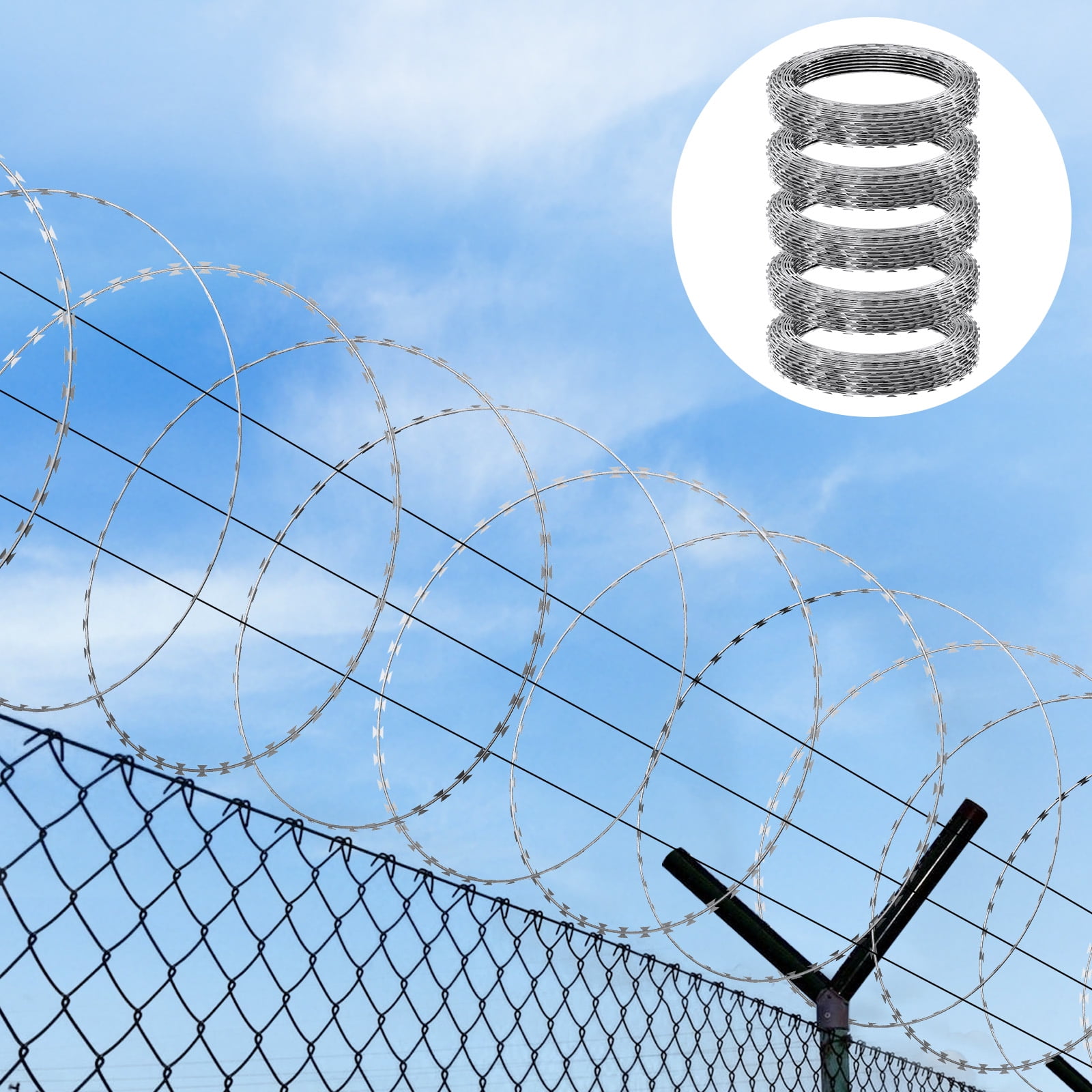 KFFKFF Razor Wires Razor Barbed Wire 246ft 5 Rolls Razor Wire Fencing ...