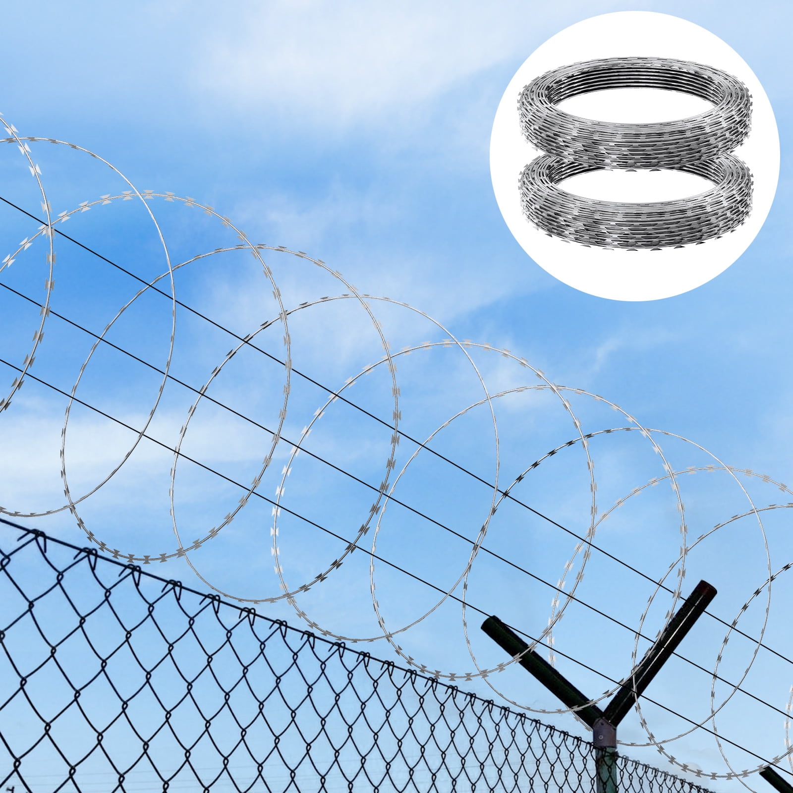 KFFKFF Razor Wires Razor Barbed Wire 98 ft 2 Rolls Razor Wire Fencing ...