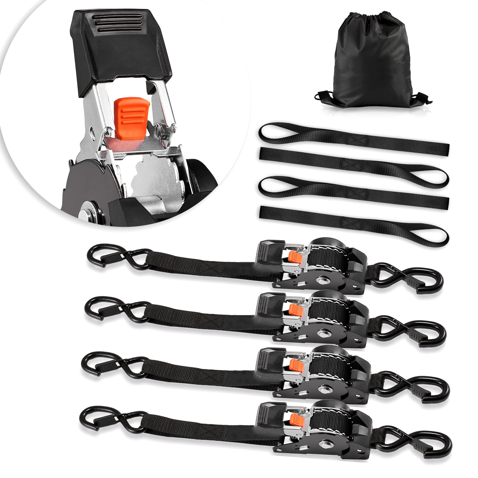 KFFKFF Retractable Ratchet Straps, 1 in x 6 ft, Tie Down Straps with S ...