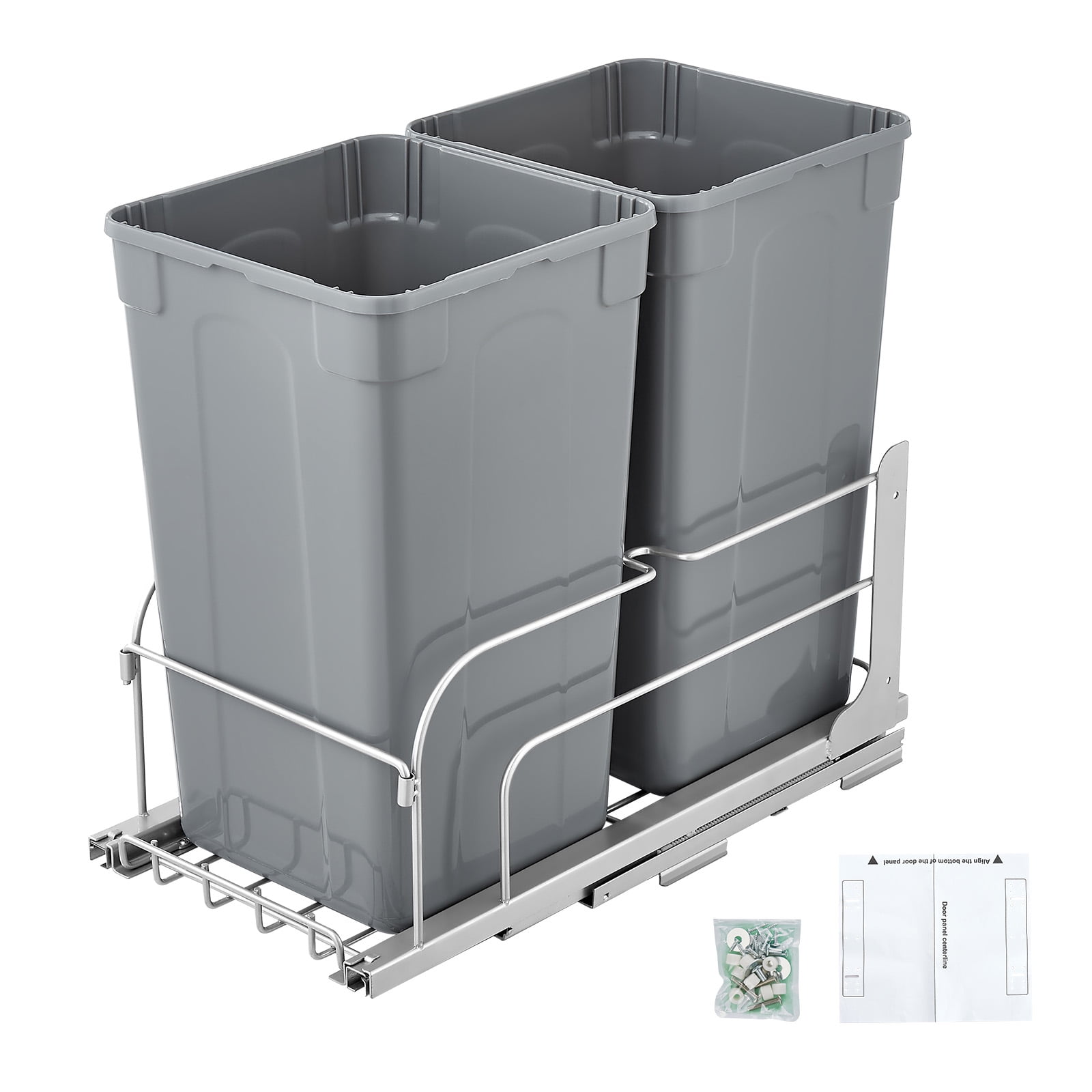 KFFKFF Retractable Waste Bin, 27 QT x2 Twin Under Counter Kitchen Trash ...