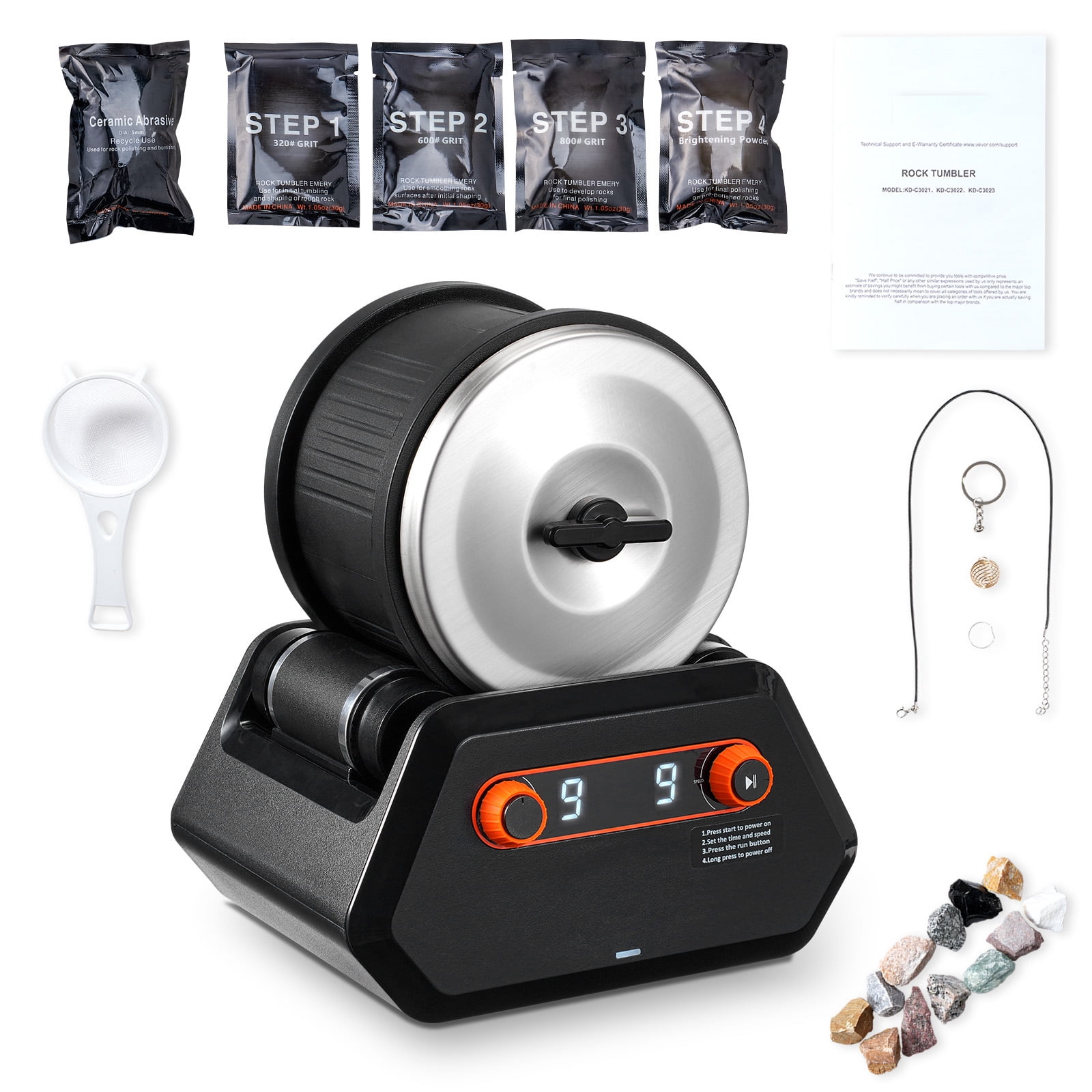 KFFKFF Rock Polisher Tumbler, 4 lbs Stone Refinement Bundle, 9 Velocity ...