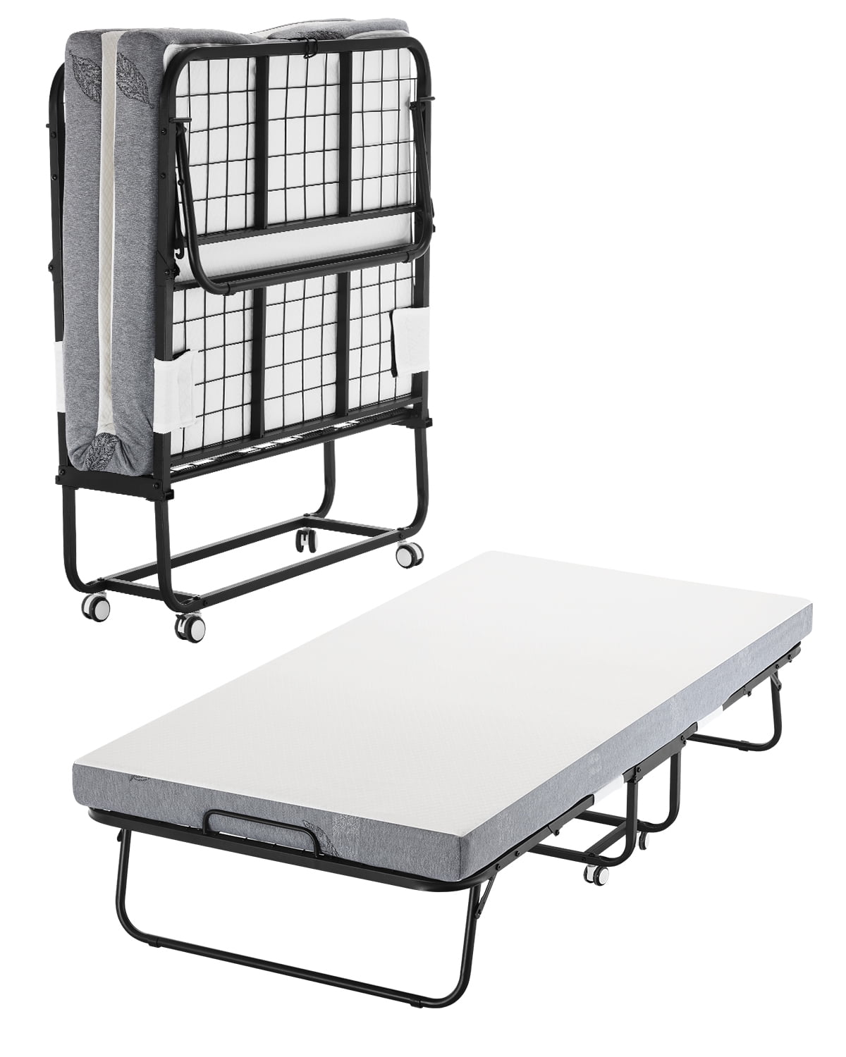 KFFKFF Rollaway Bed, 38 in x 75 in Folding Bed with 4 in Mattress, Twin ...