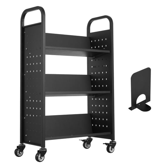 KFFKFF Rolling Library Book Cart, 330 lbs Capacity, 30.3 x 15 x 48.0 ...