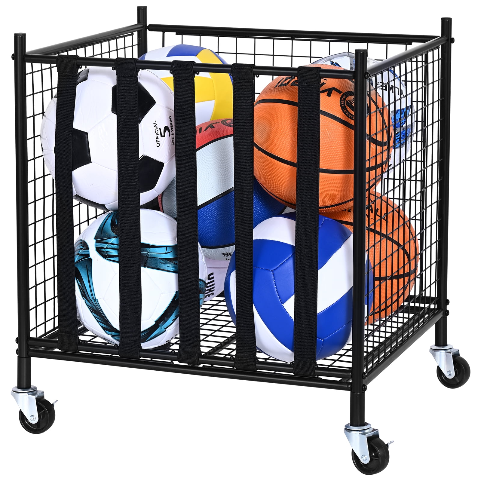 KFFKFF Rolling Sports Ball Storage Cart Garages Sports Equipment ...