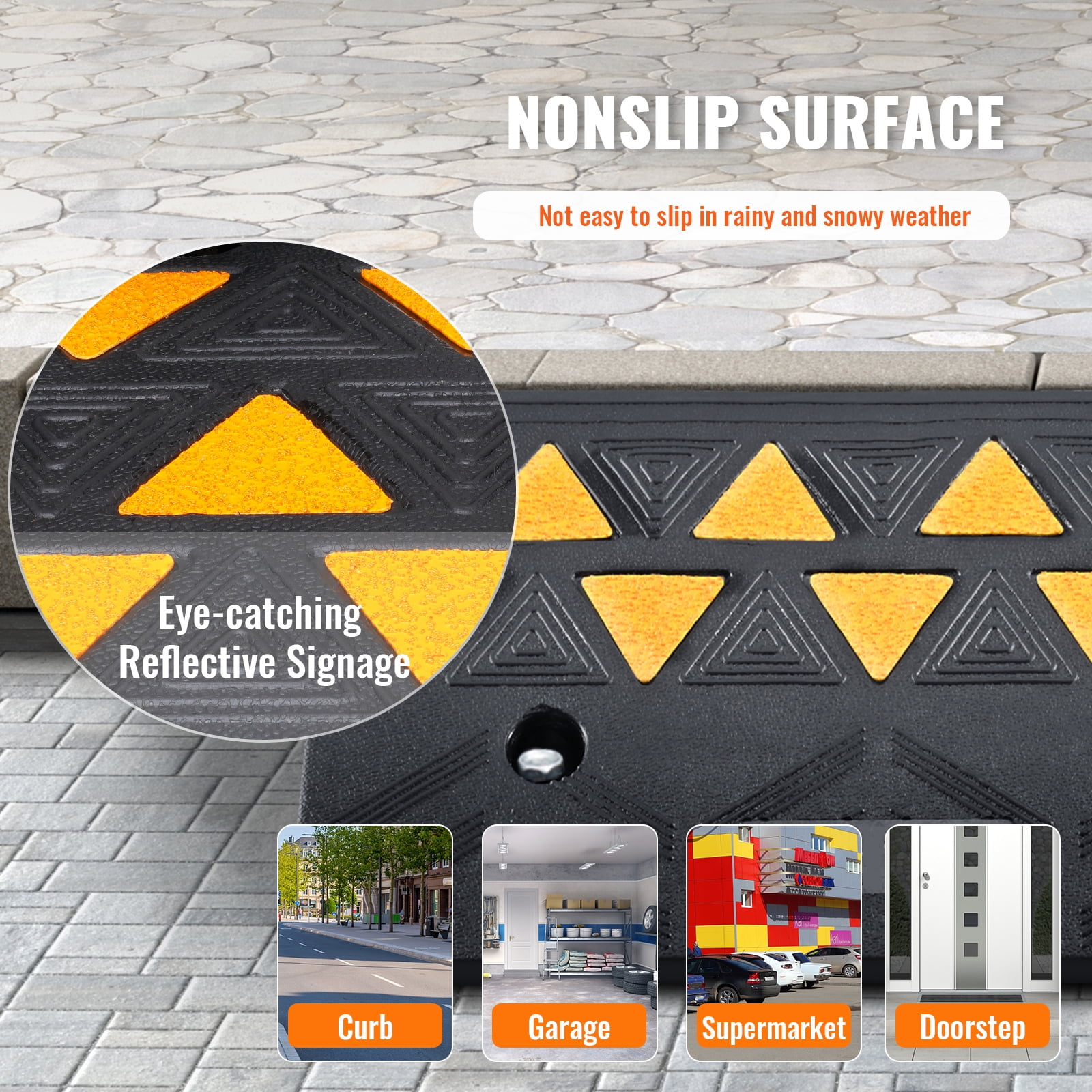 KFFKFF Rubber Curb Ramp Driveway Ramp for Curb 2 Pack 4.3" Rise 33069 ...