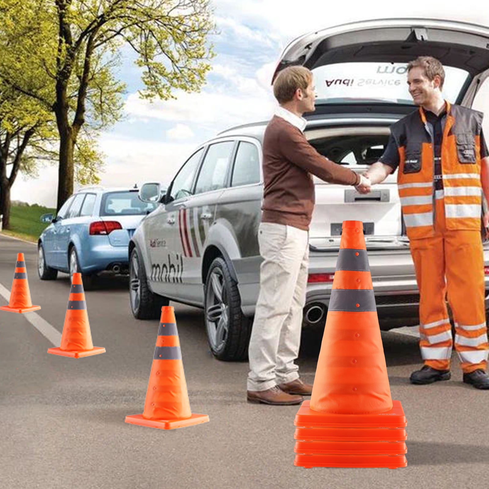 KFFKFF Safety Cones 4 pcs 18" Collapsible Traffic Cones with Reflective ...