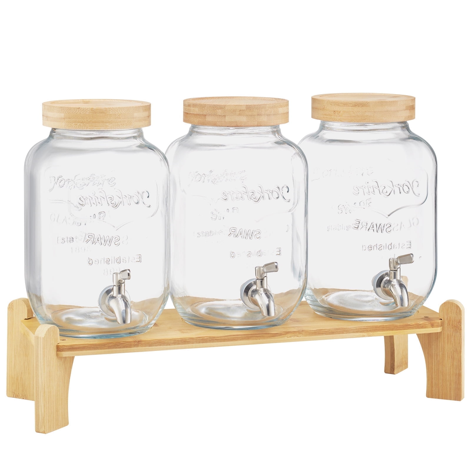 KFFKFF Clear Glass Beverage Dispenser with Wood Lid and Stand ...