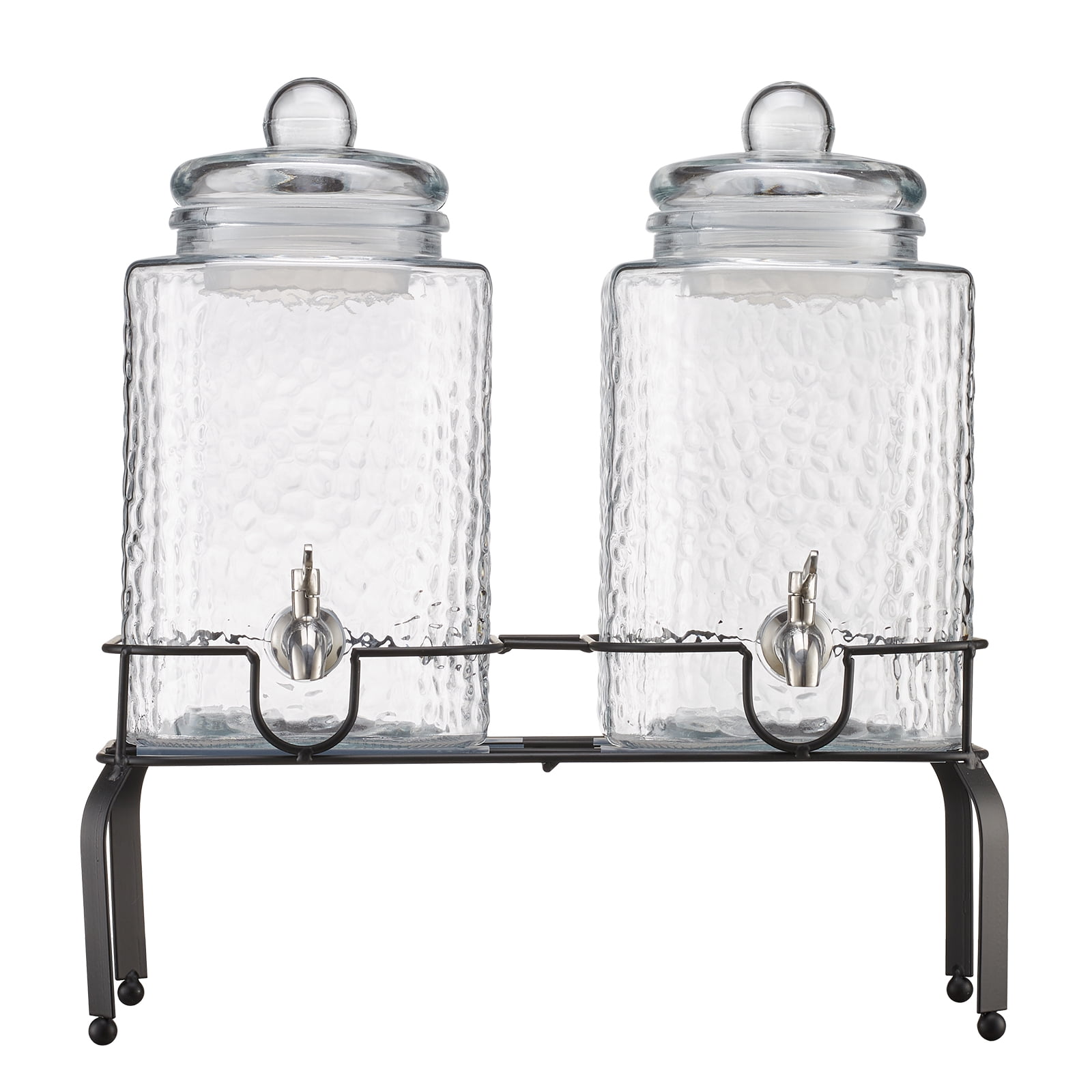 KFFKFF Set of Two 1.5-Gallon Glass Drink Dispensers with Metal Stand ...