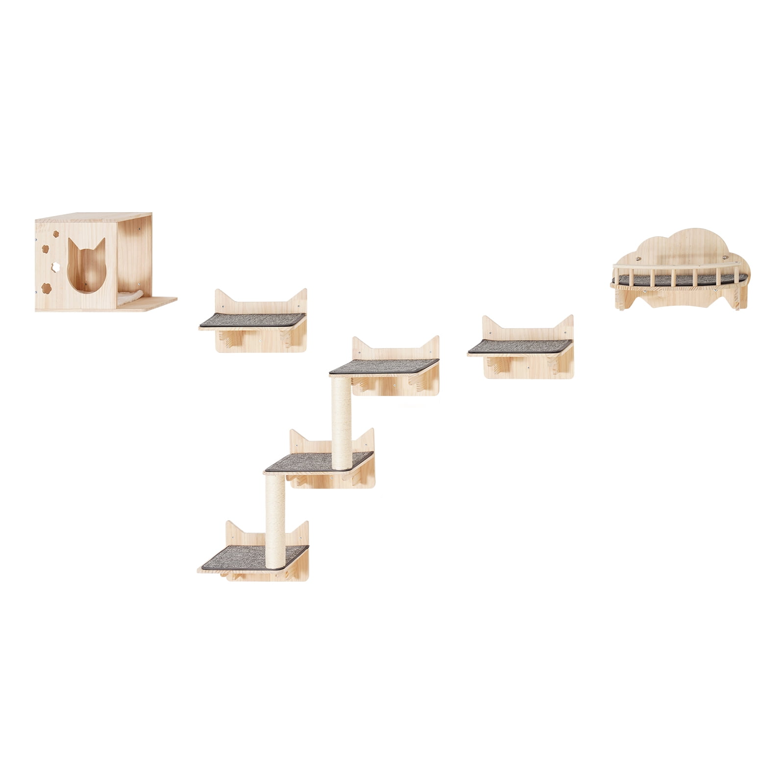 KFFKFF Set of 5 Cat Wall Mounts, Wall-Attached Cat Perches Up to 40 Lbs ...