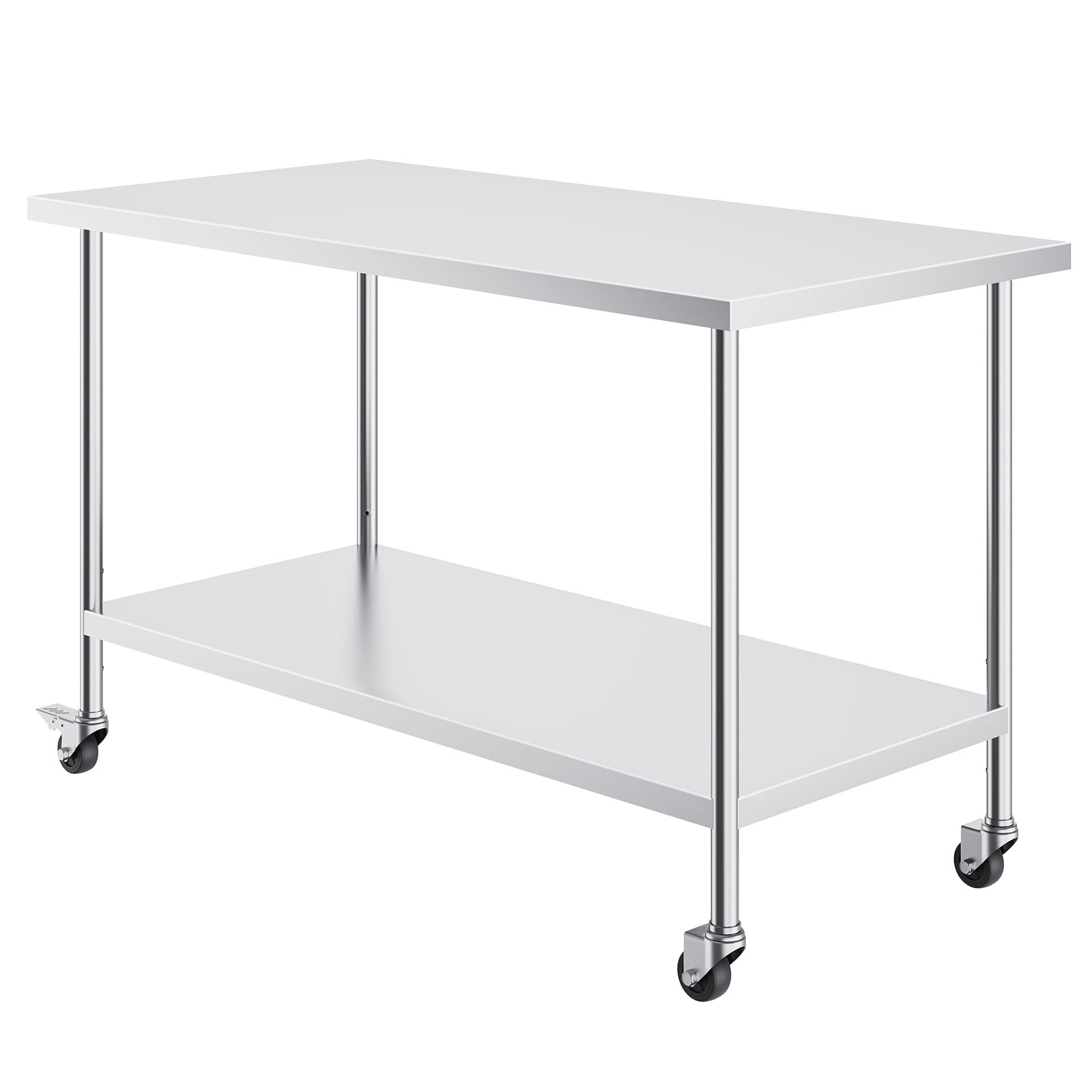 KFFKFF 30" x 60" Stainless Steel Work Table with 4 Wheels, Commercial ...