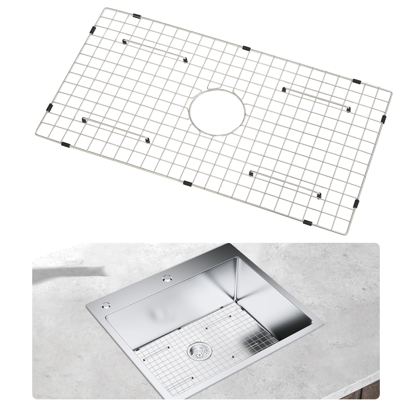 KFFKFF Sink Protector Grid For Kitchen 28.5""x15.6"" Stainless Steel ...