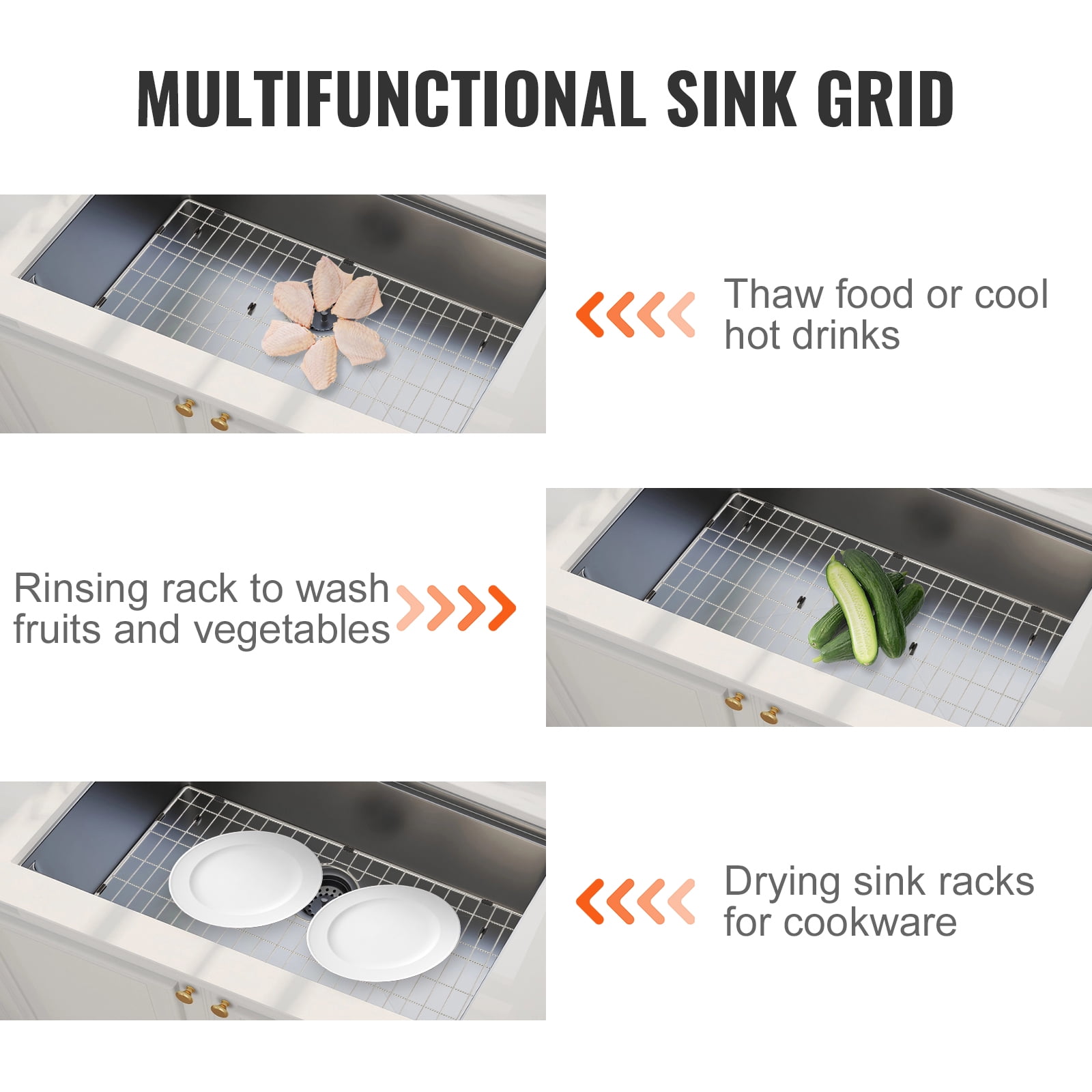 KFFKFF Sink Protector Grid For Kitchen Sink 26""x14"" Stainless Steel ...