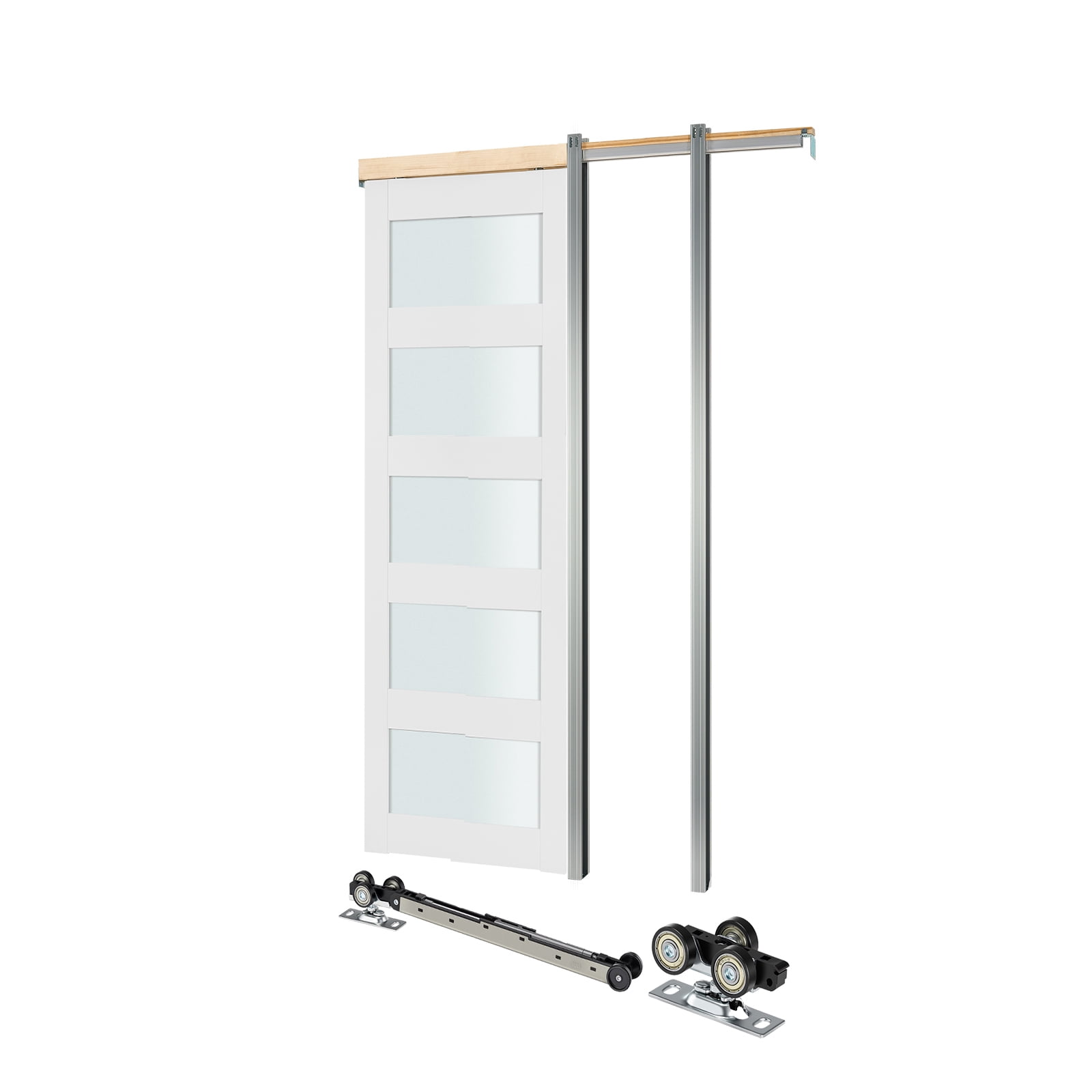 KFFKFF Sliding Pocket Door, 30" x 80", 5-Lite Frosted Glass Single ...