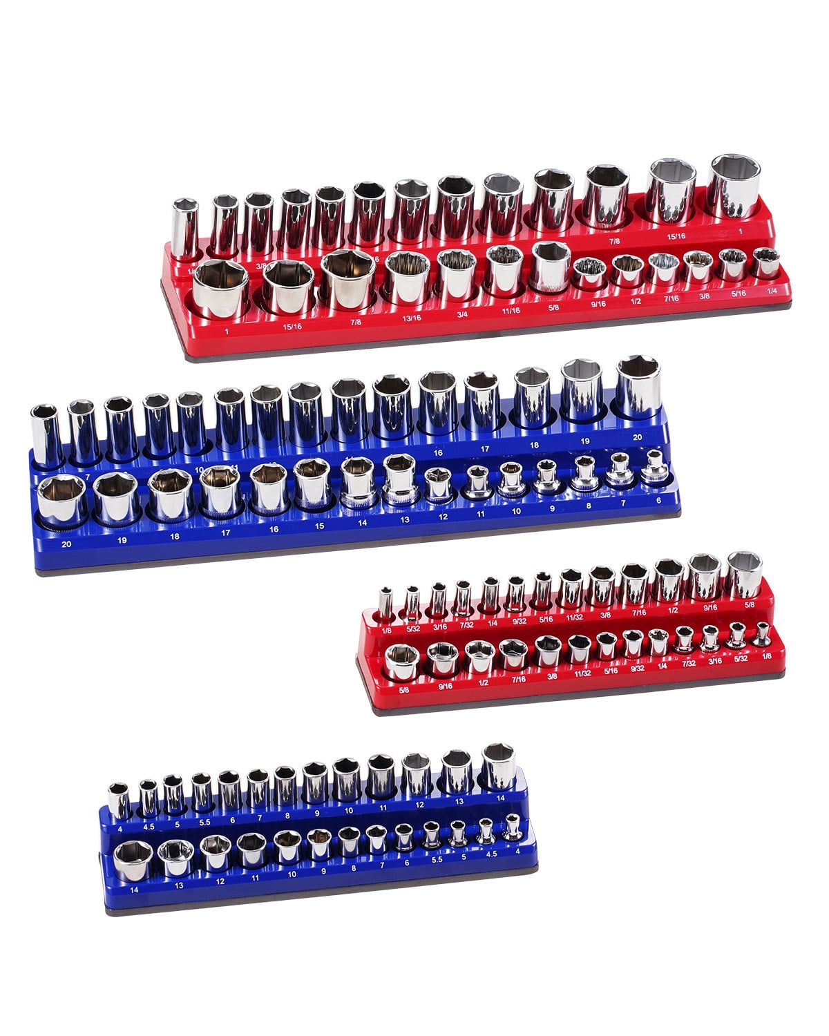 KFFKFF Socket Organizer Kit, 4-Set Magnetic Socket Storage, 1/4'' & 3/8 ...