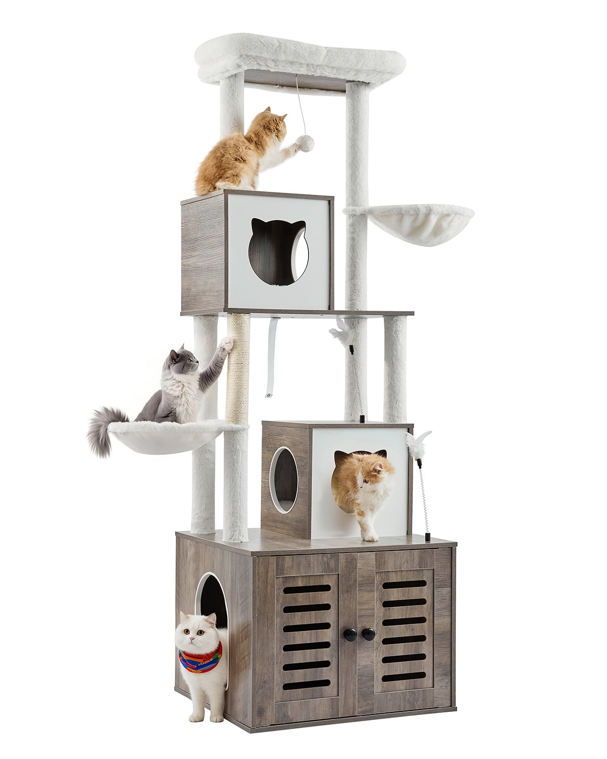 KFFKFF Spacious Cat Tree with Hidden Litter Box Compartment, 72.83 ...