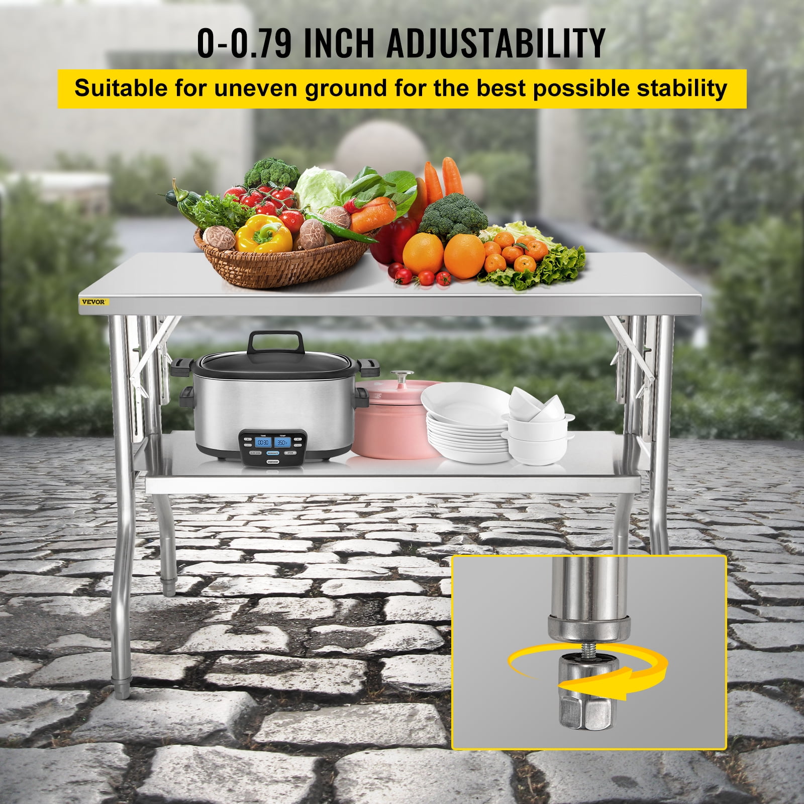 KFFKFF Stainless Steel Commercial Kitchen Prep & Work Table with Adjust ...