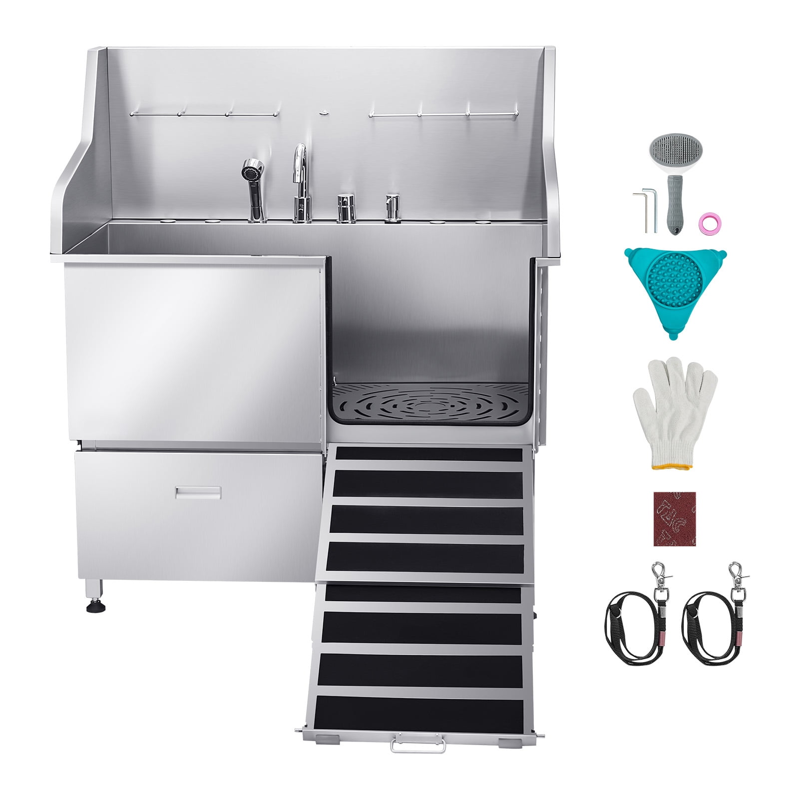 KFFKFF Stainless Steel Pet Washing Station, 50-Inch Grooming Tub with ...