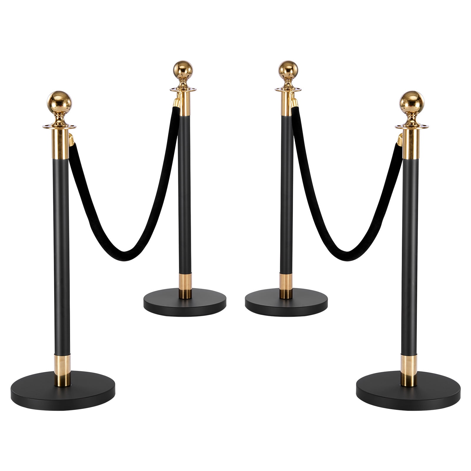 KFFKFF Stanchion Post Set, 4 Pieces Crowd Control Barrier with 2 Black ...