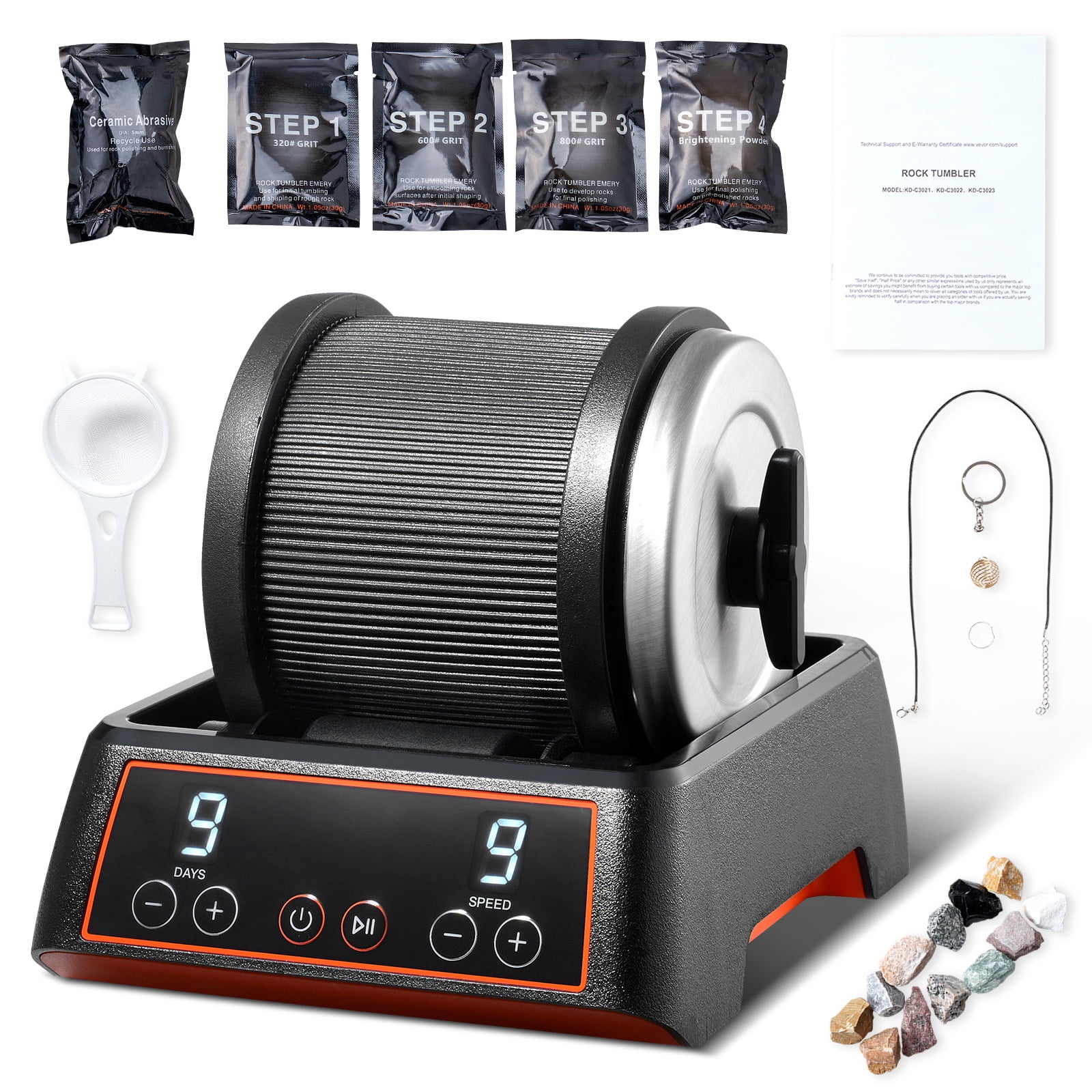 KFFKFF Rock Tumbler Machine, 2.5 lbs Gem Refining Bundle, 9 Adjustable ...