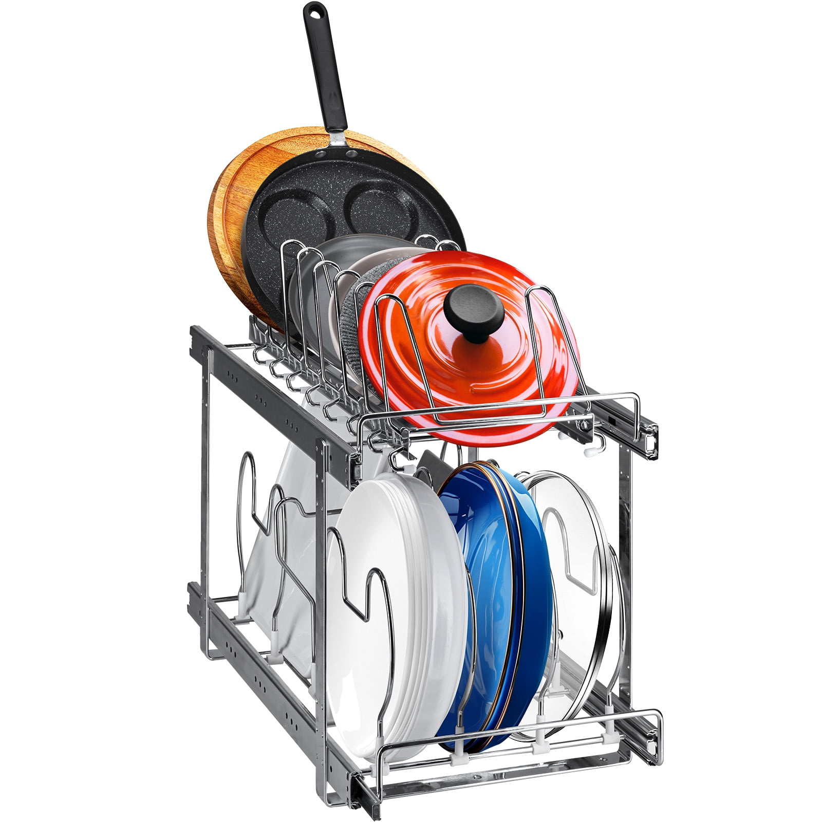 KFFKFF Two-Level Pan and Pot Holder, Extendable Slide Out Under Cabinet ...