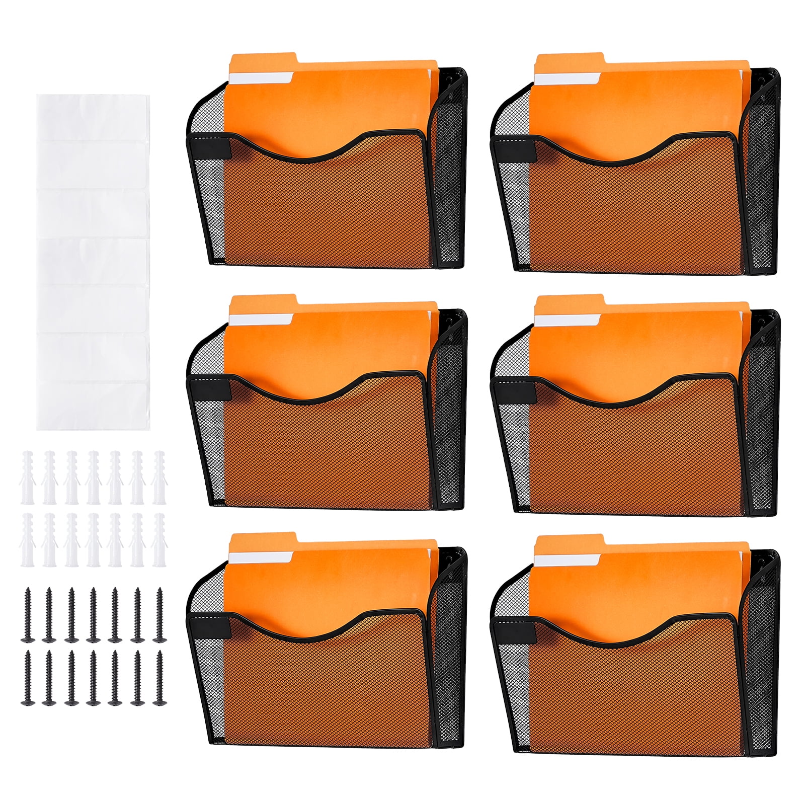 KFFKFF Wall File Rack, 6-Unit Single Pocket Mesh Organizer, Wall ...