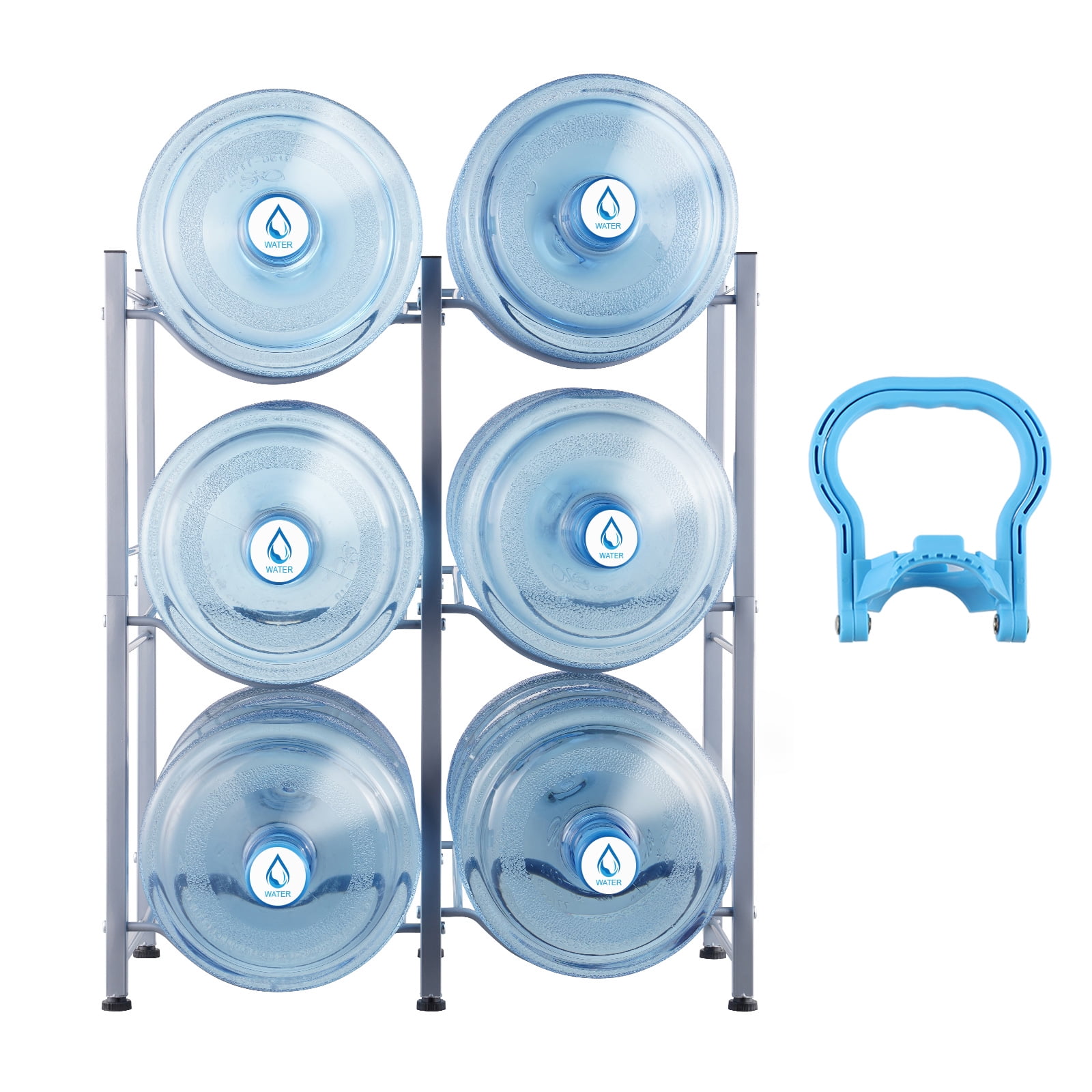 KFFKFF Water Bottle Organizer 3-Tier Metal Jug Stand for 6 Bottles ...