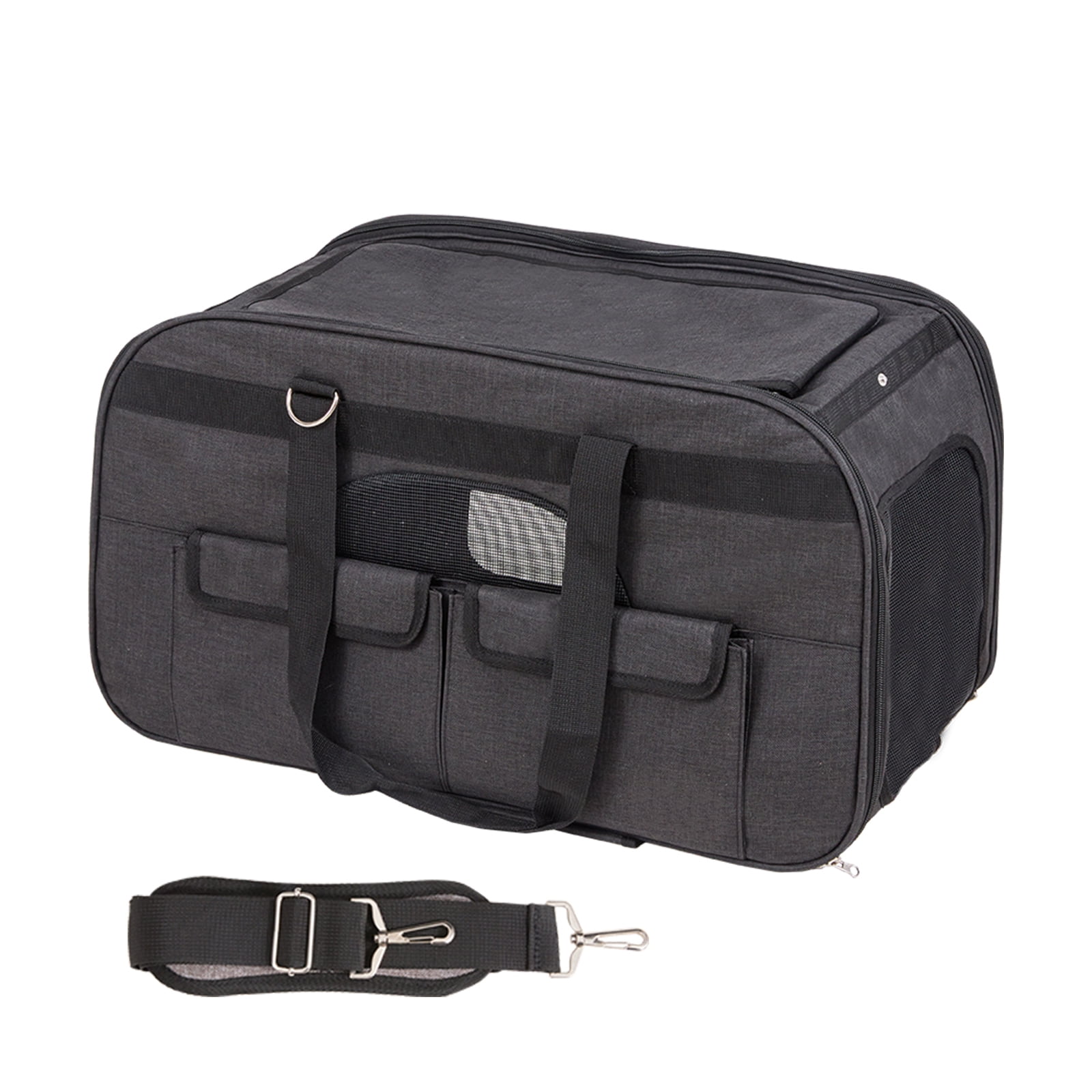 KFFKFF Wheeled Pet Transporter, Extendable Handle and Shoulder Strap ...