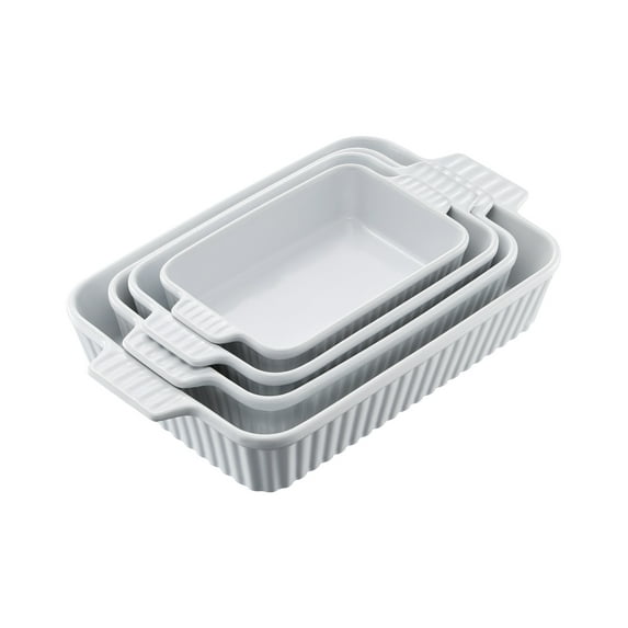 KFFKFF White Ceramic Cookware, 9" x 13", Set of 4, Rectangular Oven ...