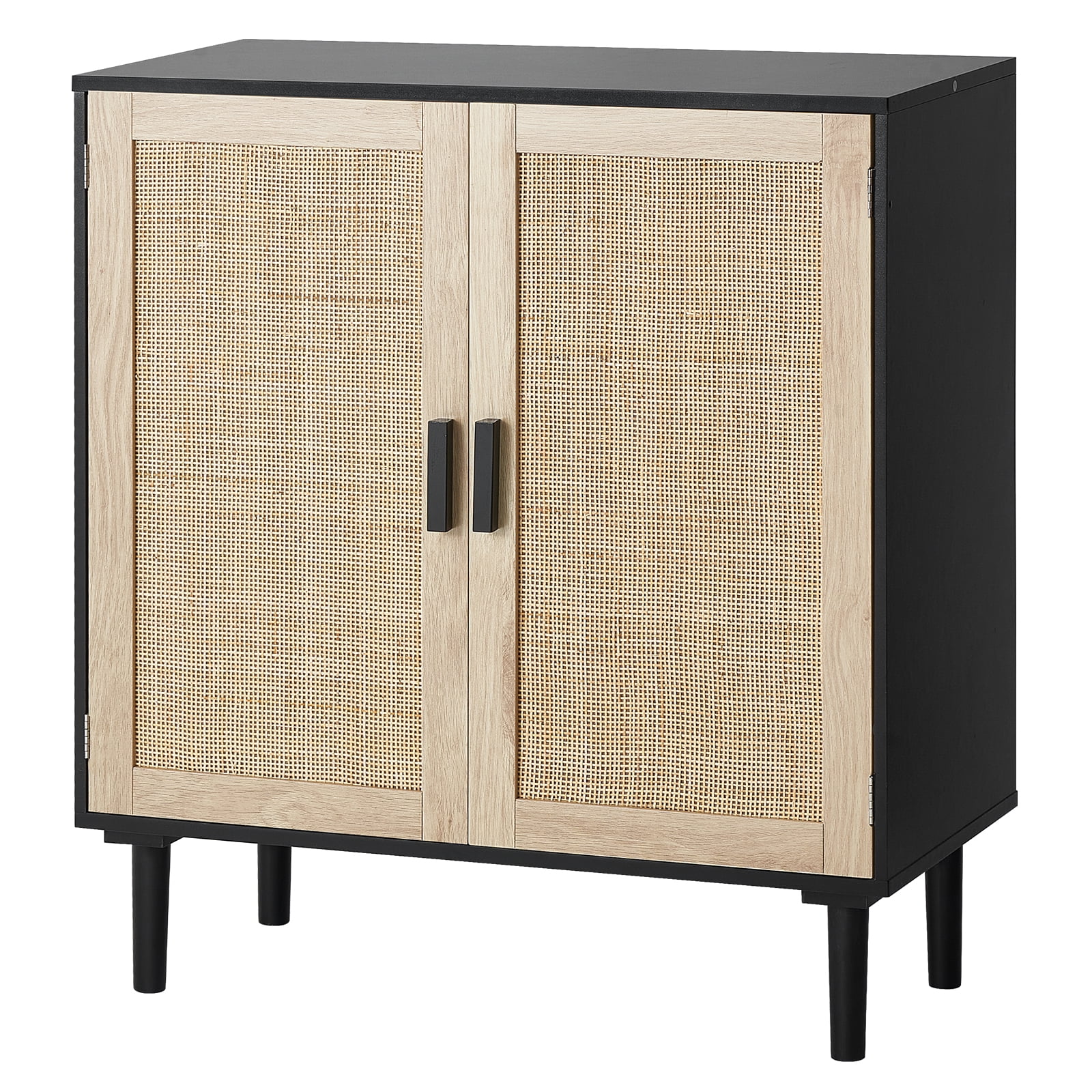 KFFKFF Wicker Cabinet, Wicker Storage Unit with 2 Magnetized Doors and ...