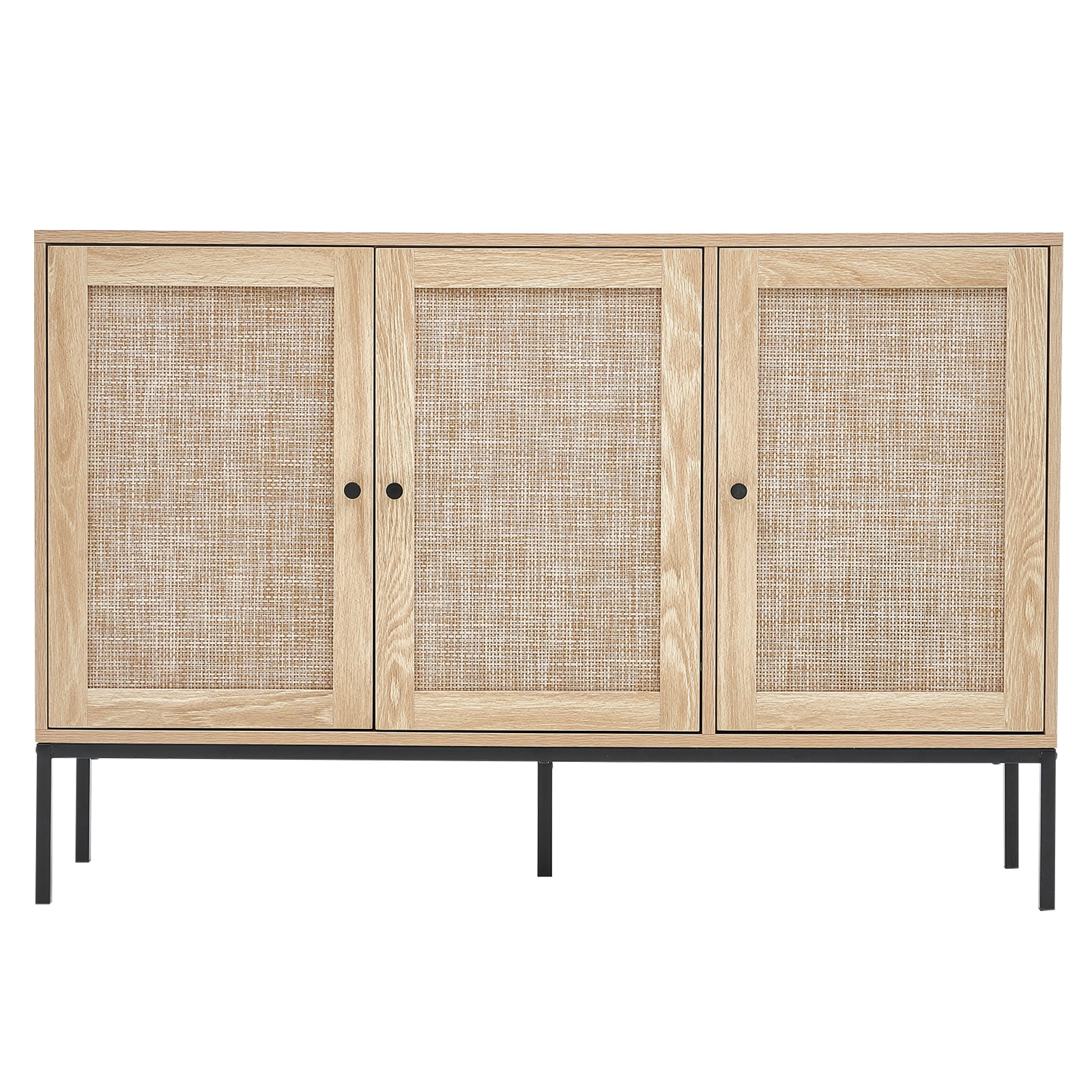 KFFKFF Wicker Cabinet, Wicker Storage Unit with 3 Secure Doors and ...