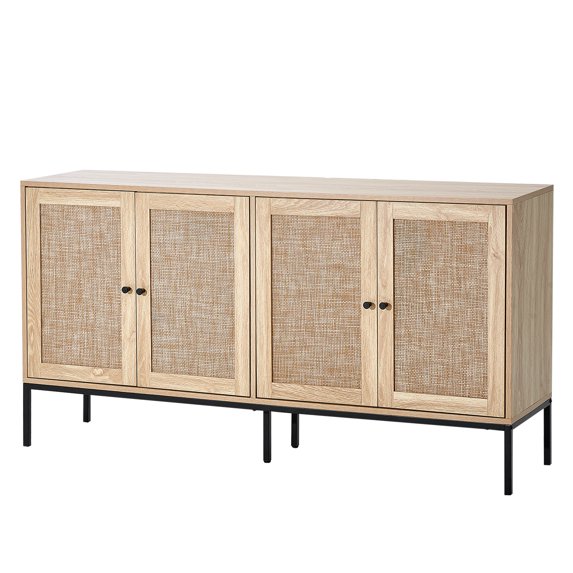 KFFKFF Wicker Cabinet, Wicker Storage Unit with 4 Magnetized Doors and ...